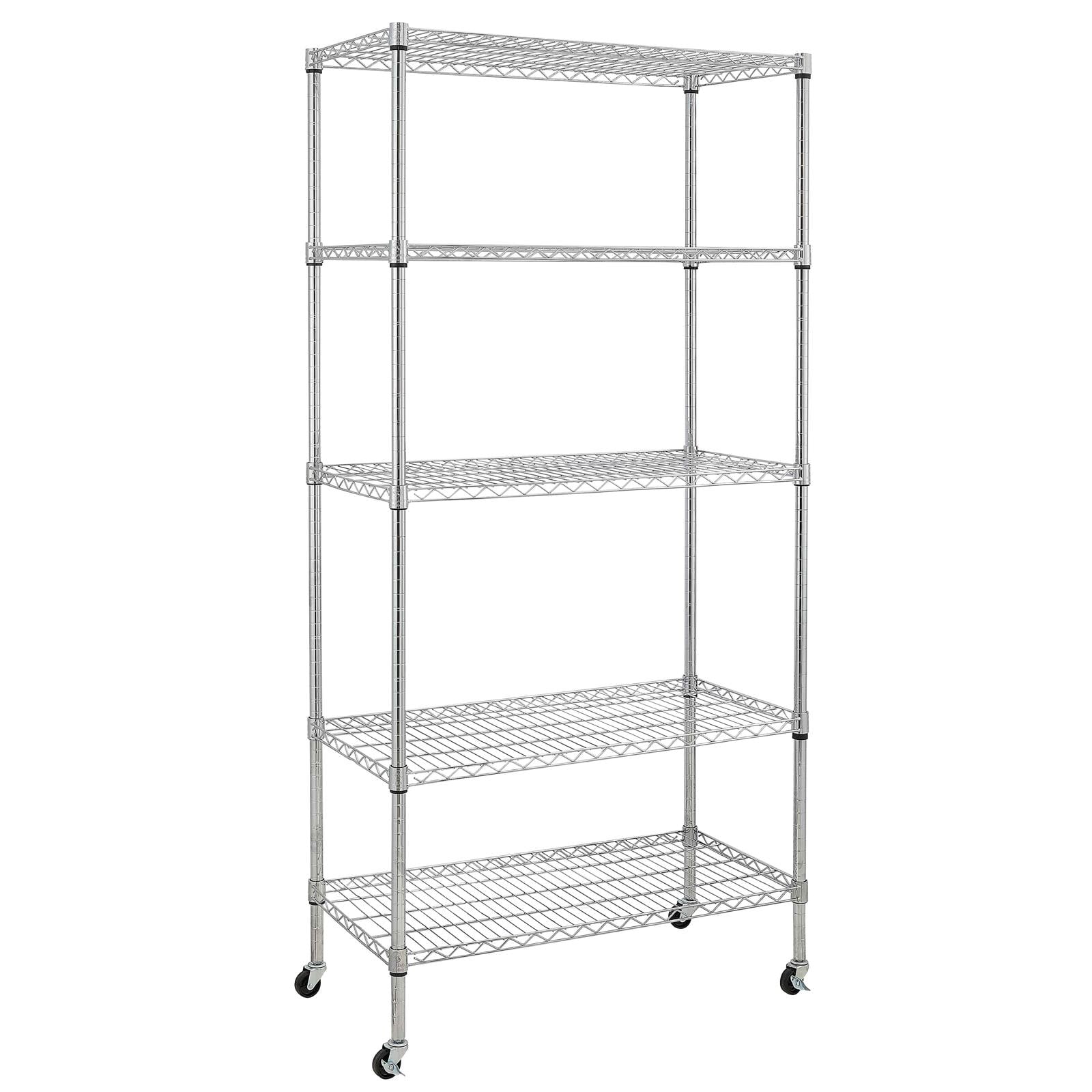 Ktaxon 5-Tier Adjustable Chrome Metal Utility Shelving Rack with Wheels ...