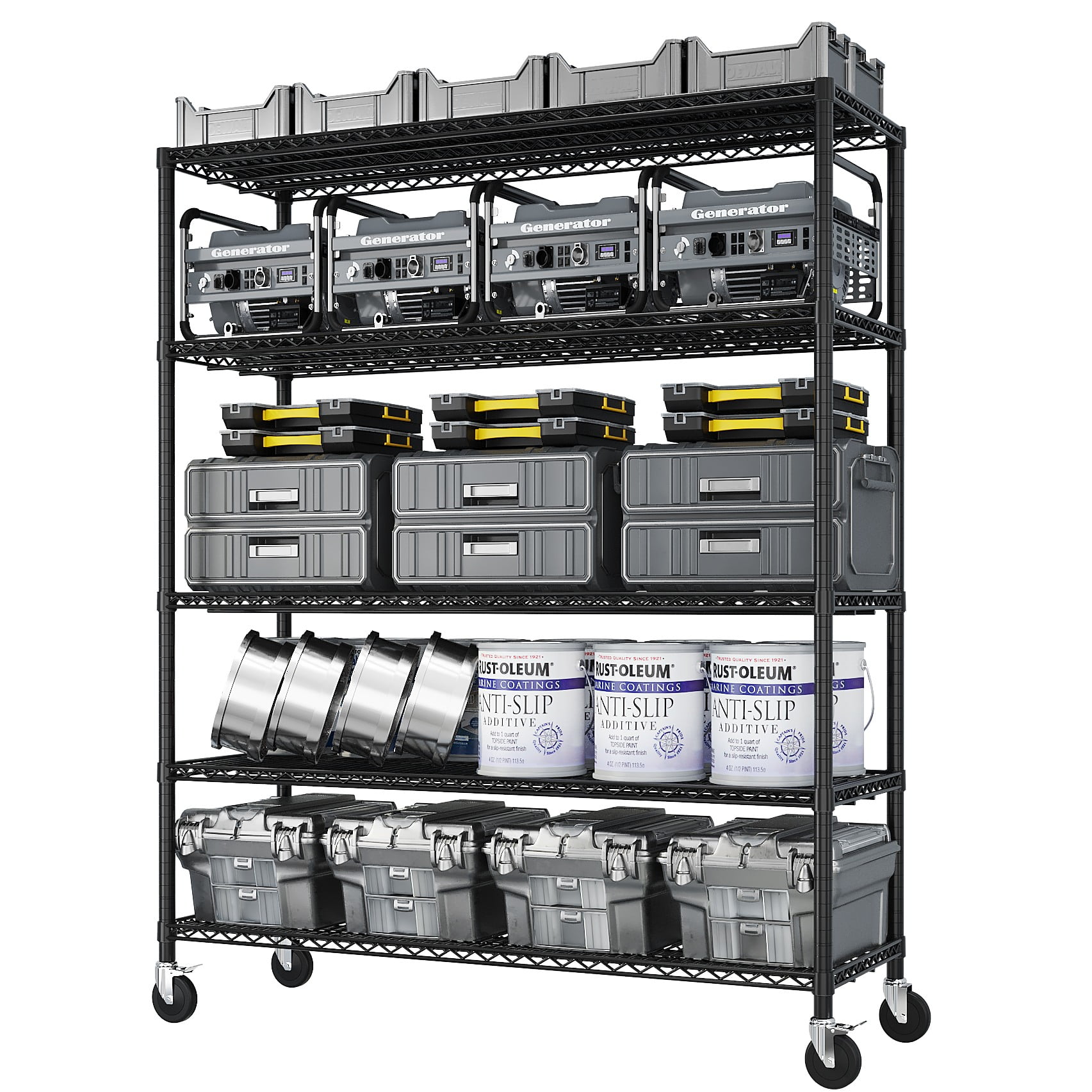 Ktaxon 5 Tier Wire Shelving with Wheels, 55"W x 23.6"D x 75.6"H ...