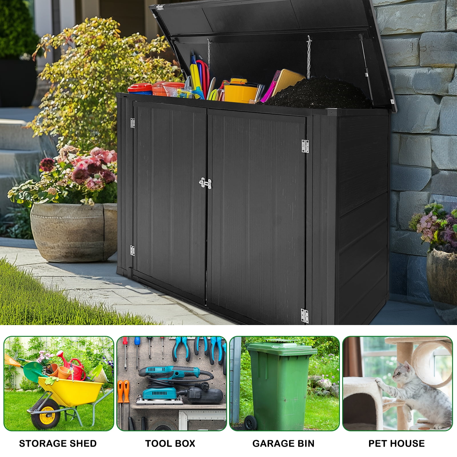 Ktaxon 300gal Outdoor Storage Shed, 5x3ft Large Garden Shed for ...