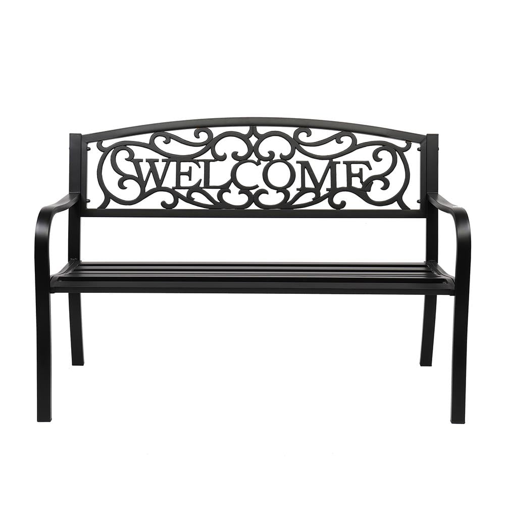"Ktaxon 50"" Sturdy Cast Iron Garden Bench, Black Outdoor Patio ...