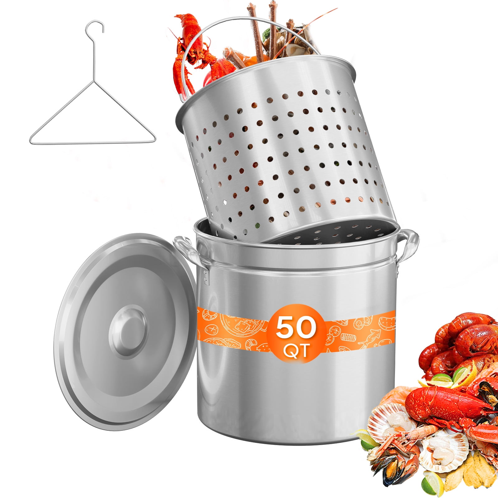 Ktaxon 50QT Pot Deep Turkey Pot Stainless Steel Fryer Boiling Pot ...