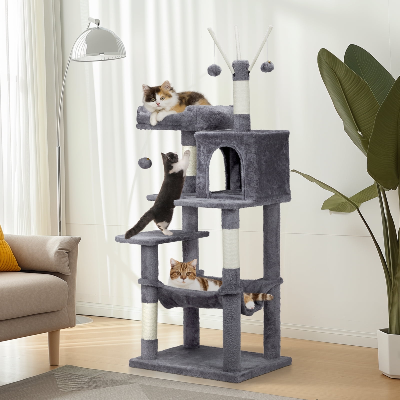 Ktaxon 57" Cat Tree Tower with Padded Bed Toy Balls Condo Sisal ...