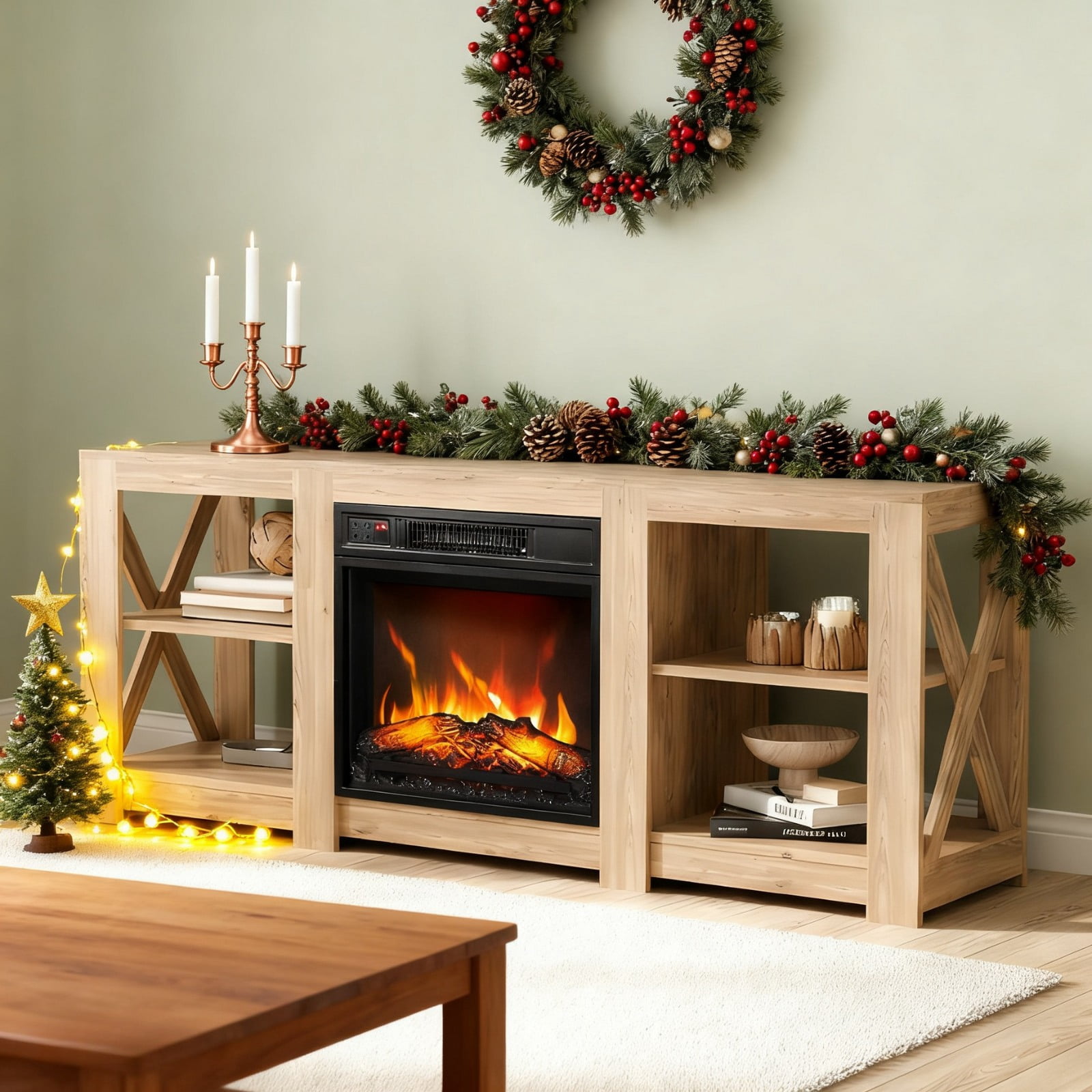 Ktaxon 58" TV Stand with Fireplace Heater, Modern Media Console Center ...