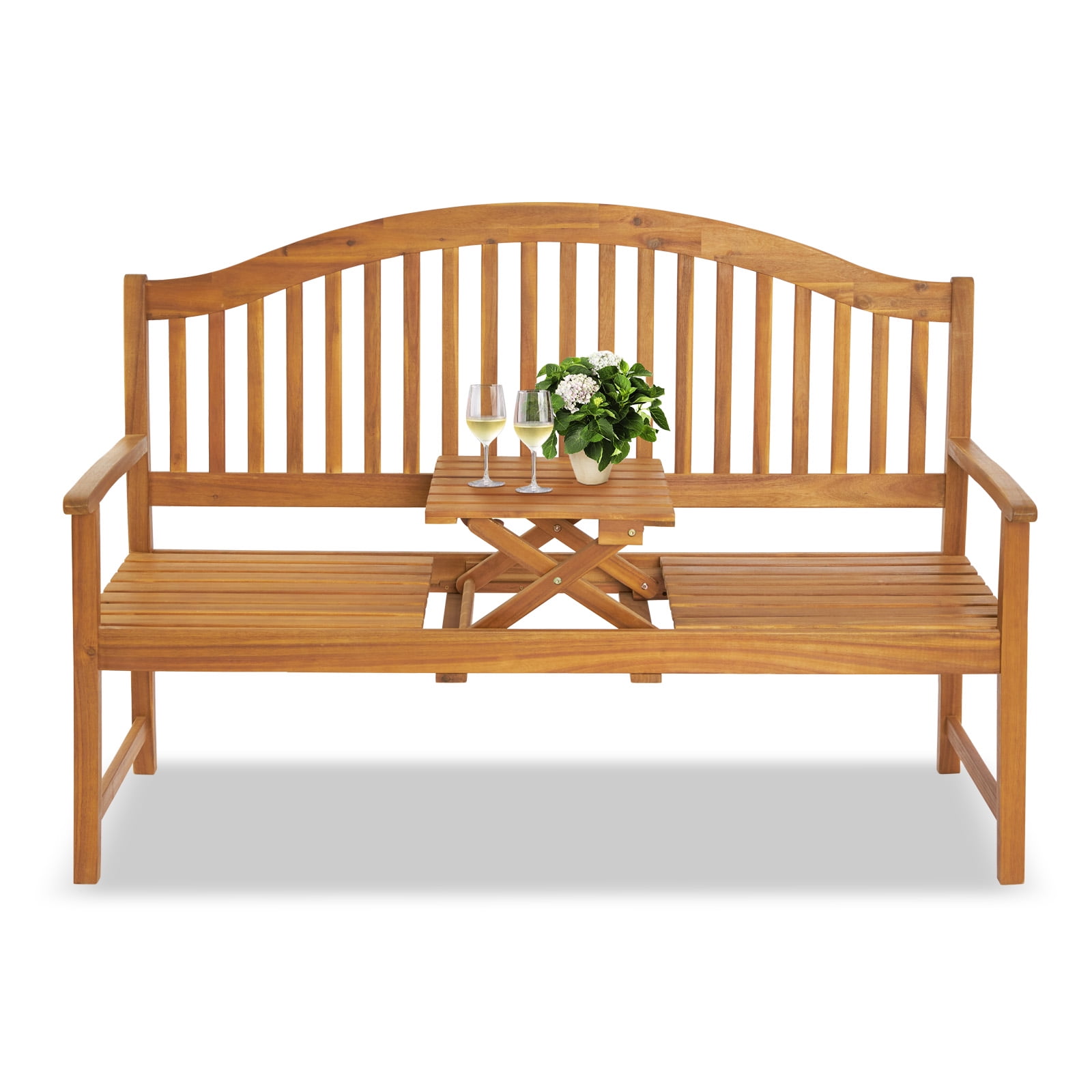Ktaxon 59" Acacia Wood Outdoor Patio Bench with Liftable Table, Park ...