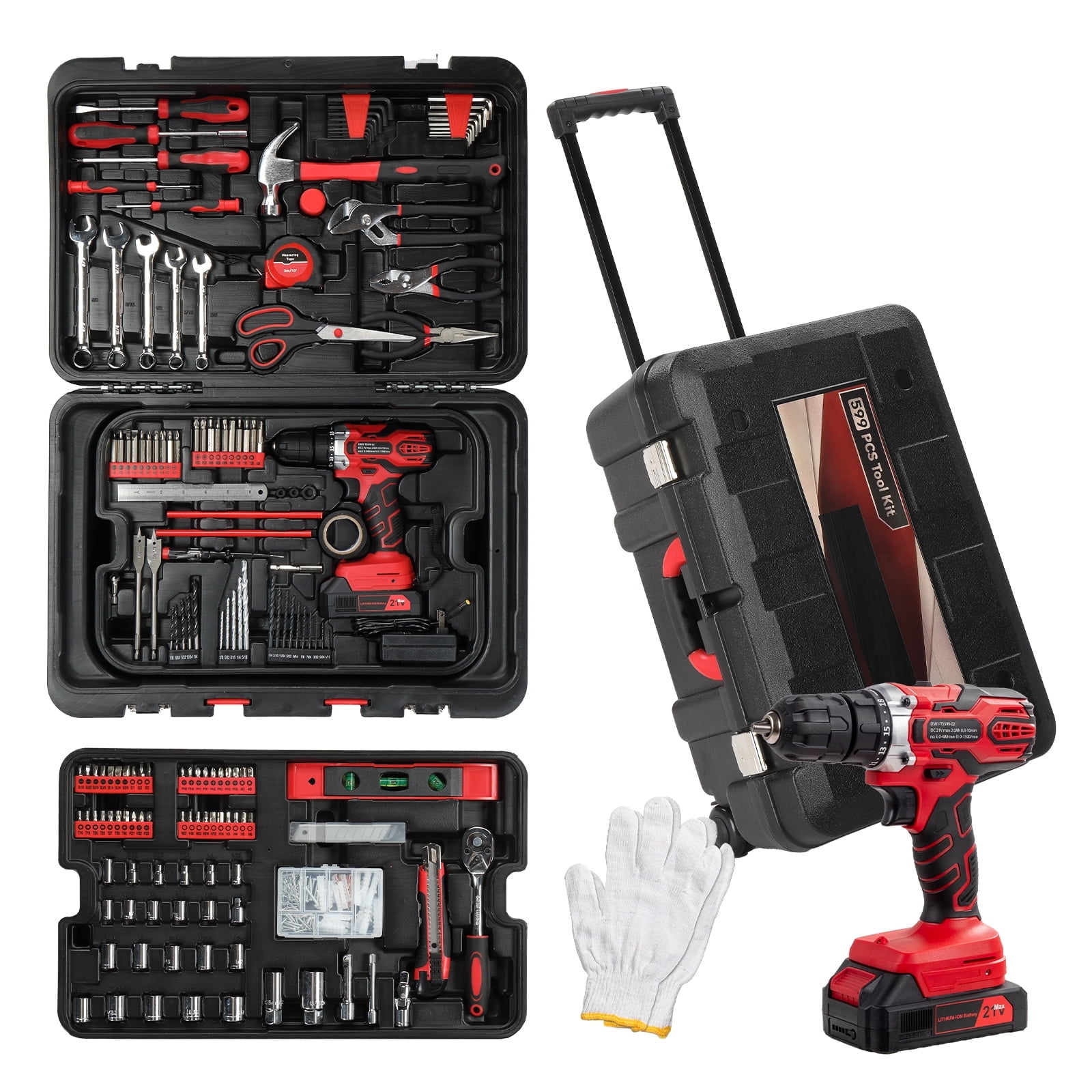 Ktaxon 599pcs Portable Tool Set With Rolling Tool Box, Home Auto Repair ...