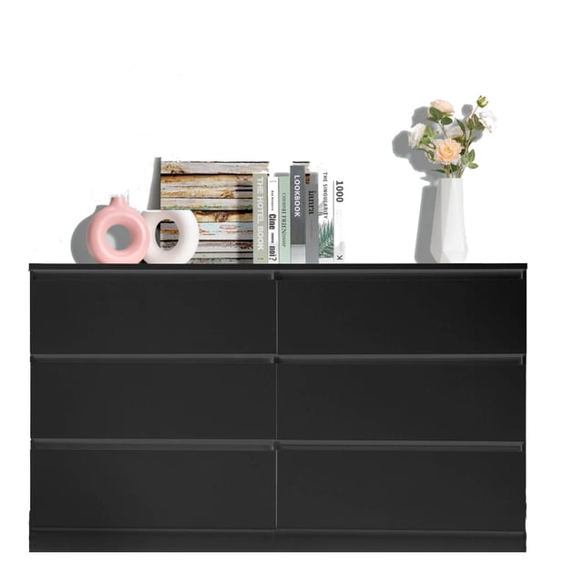 Ktaxon 6-Drawer Wooden Double Dresser, Bedroom Storage Organizer, Black ...