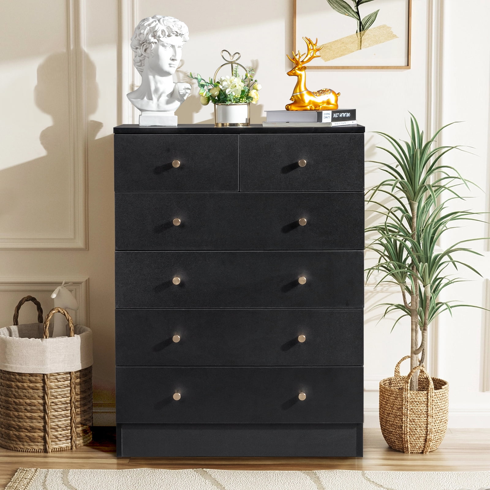 Ktaxon Sturdy Wooden 6 Drawers Dresser Chest for Bedroom, Living Room ...