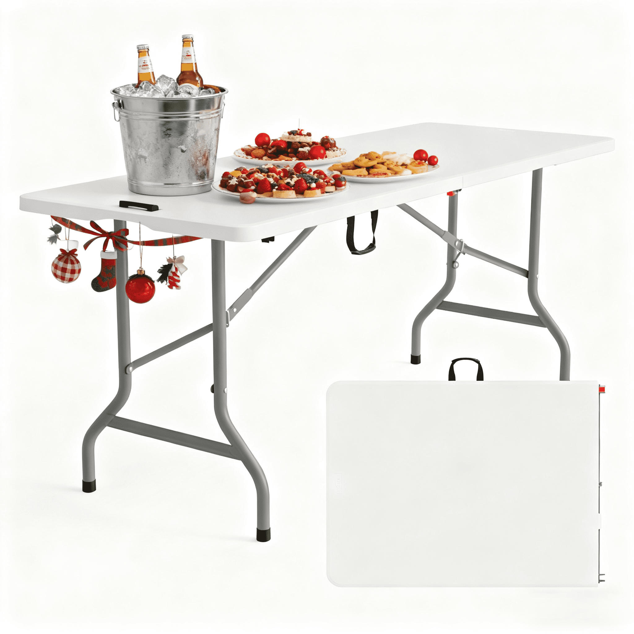 Ktaxon 6 Foot Folding Table, Premium Fold-in-Half Plastic Table, Built ...