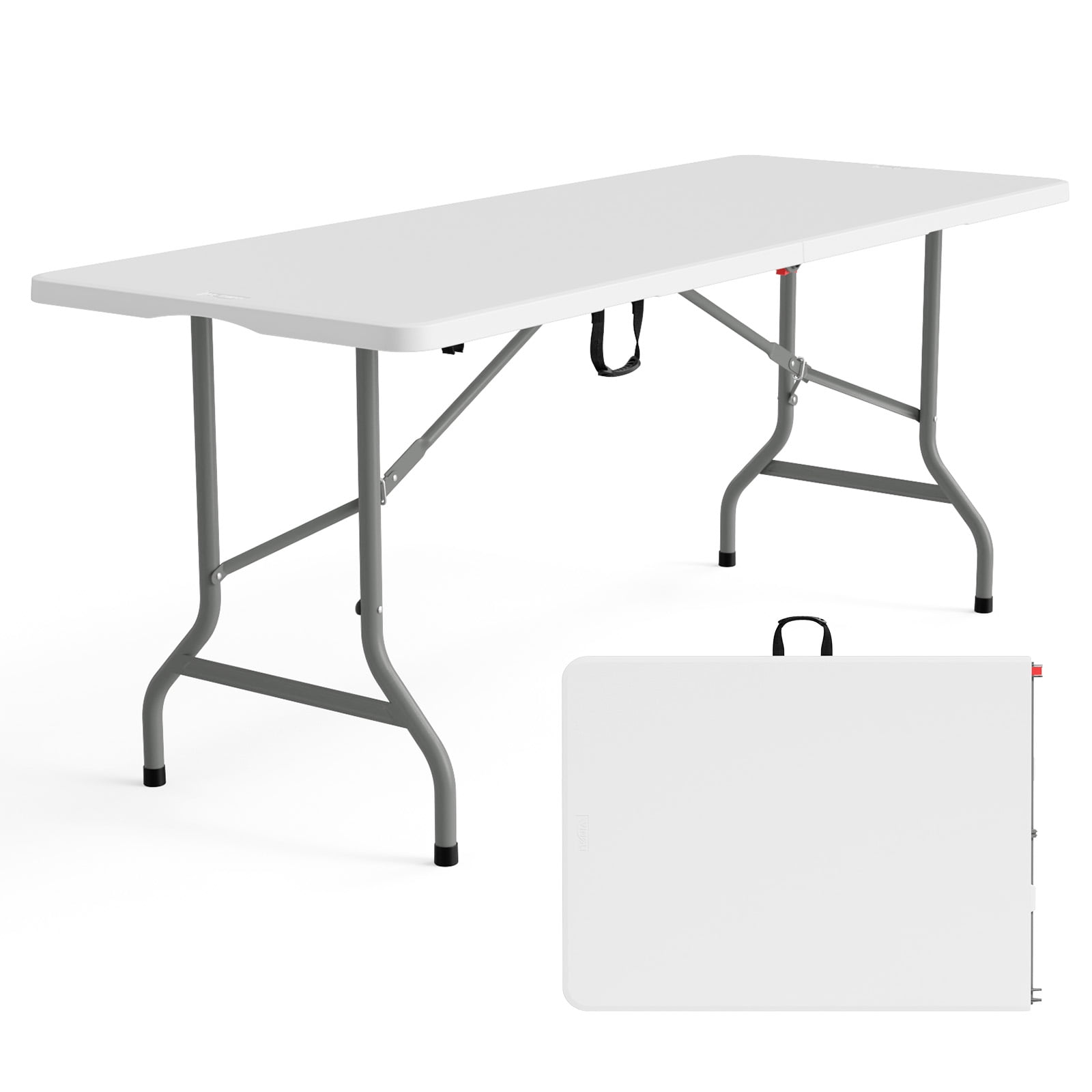 Ktaxon 6 Foot Folding Table, Premium Fold-in-Half Plastic Table, Built ...