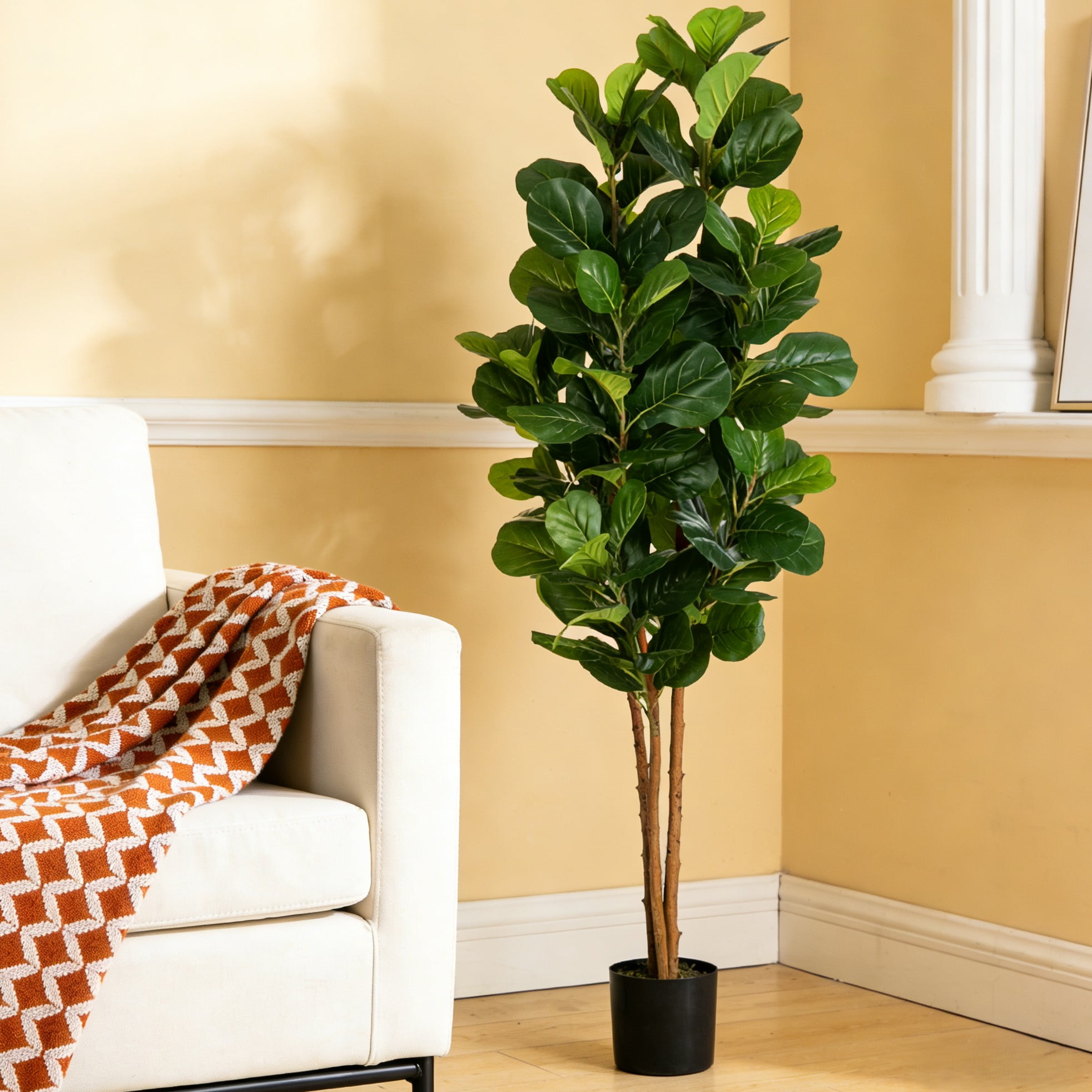 Ktaxon Faux Indoor 6 Ft Ficus Tree, UV Resistant Tall Fake Tree with ...