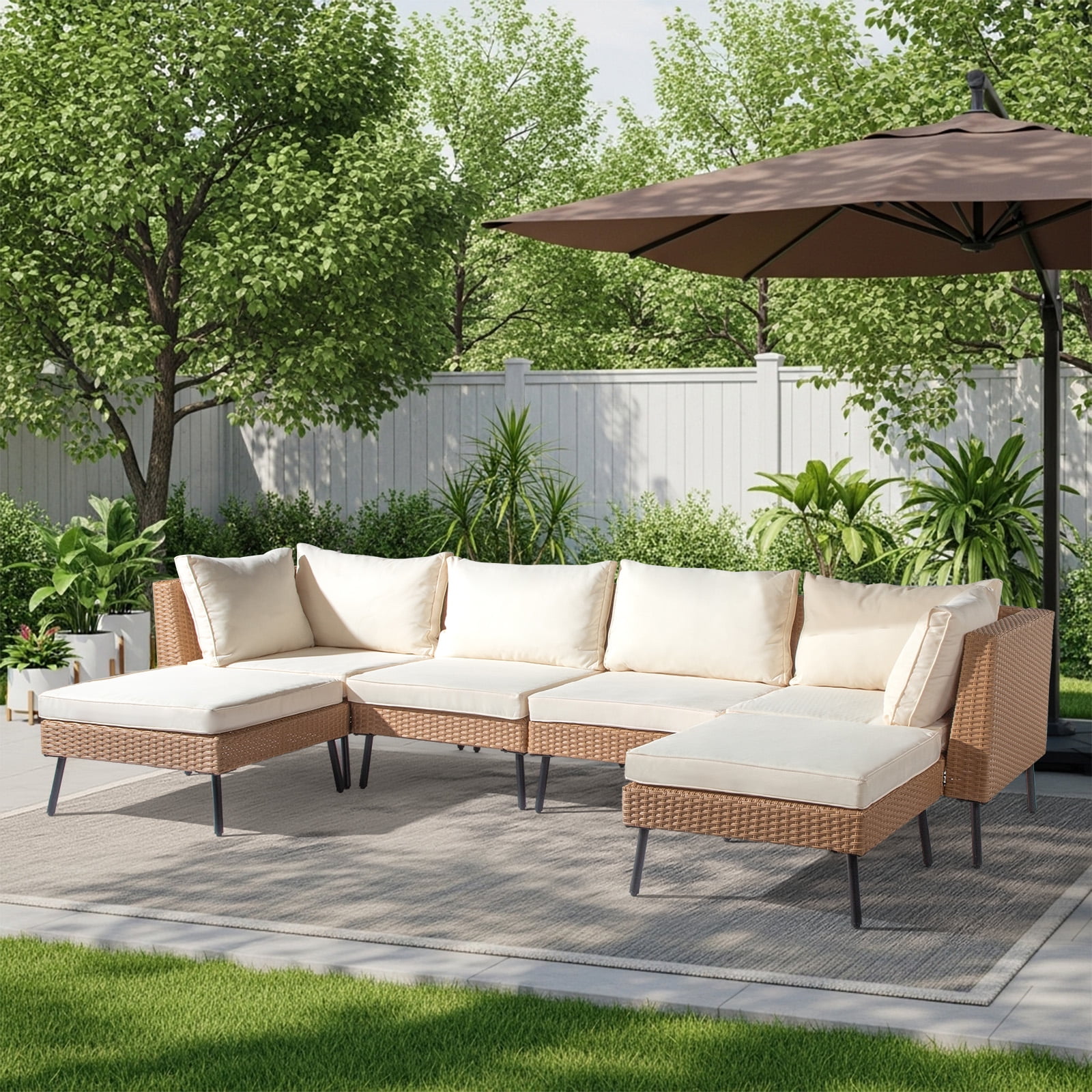 Ktaxon 6 Pieces Modular Patio Sectional Set, All-Weather Wicker with ...