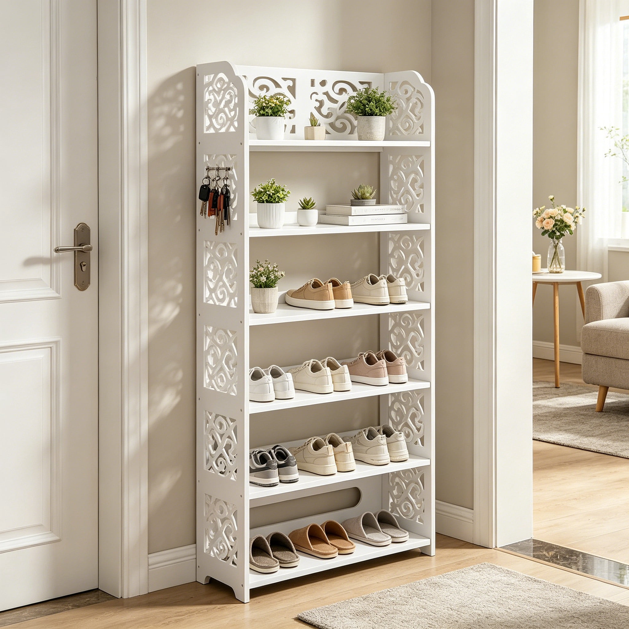 Ktaxon 6-Tier Carved Shoe Rack, Space Saving, Storage Organizer, White ...