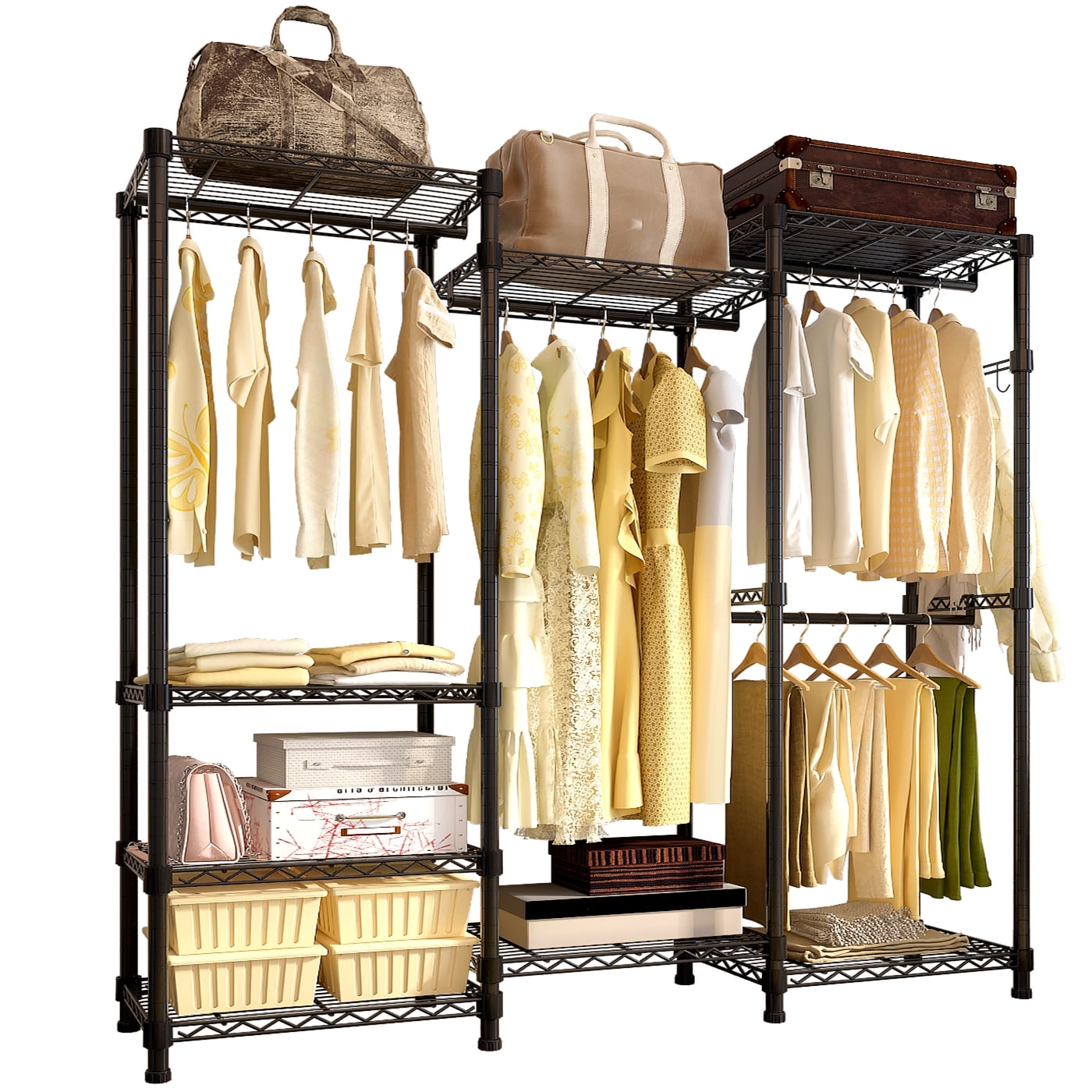 Ktaxon 6 Tiers Heavy Duty Black Clothes Rack, Free Standing, Adjustable ...