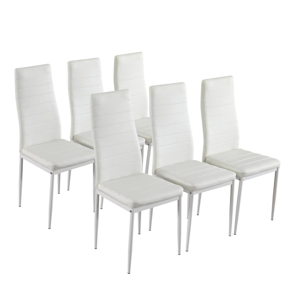 Ktaxon Set of 6 White Dining Chairs with PU Leather and Metal Frame for ...