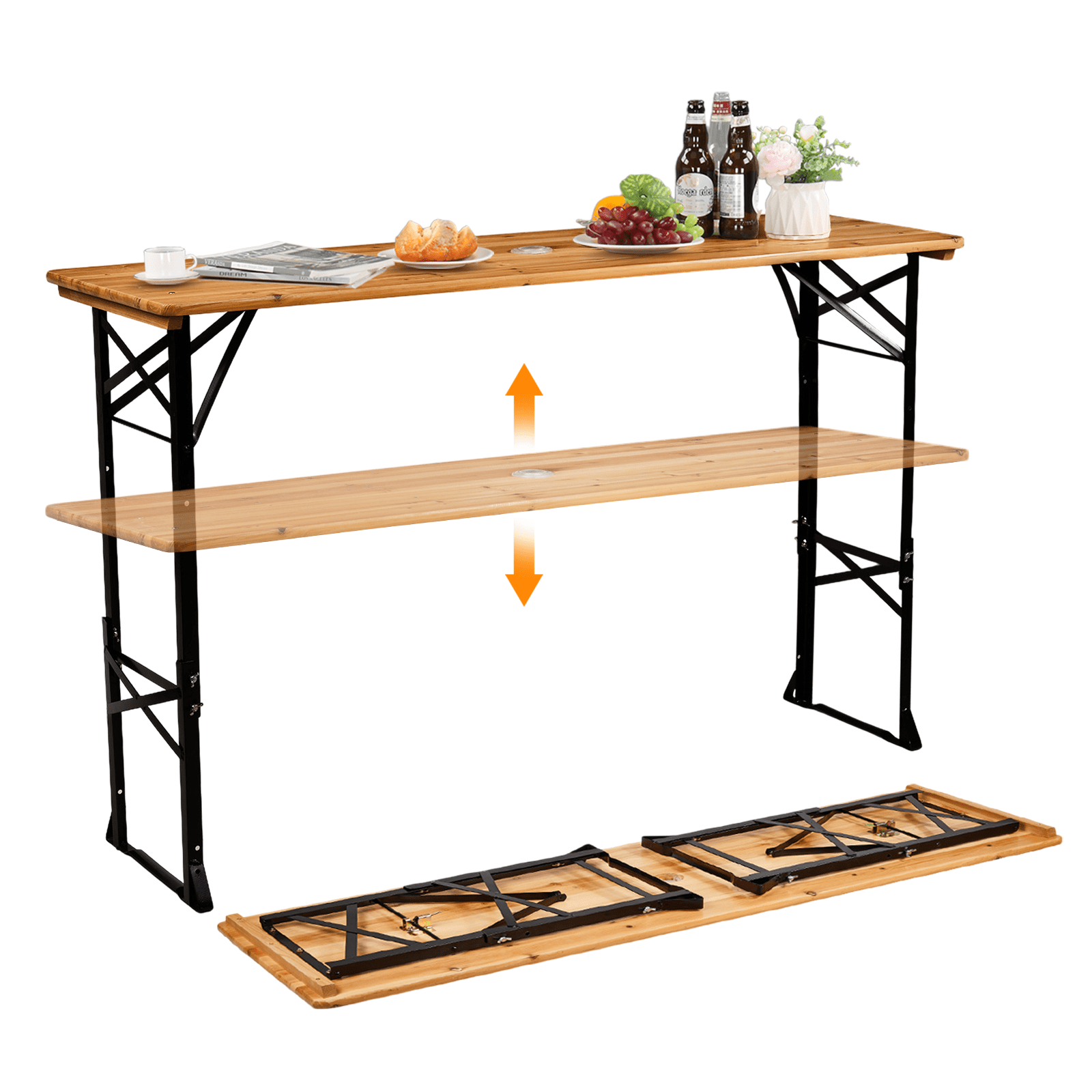 Ktaxon 67-inch Folding Picnic Table, Adjustable Height Outdoor Table ...