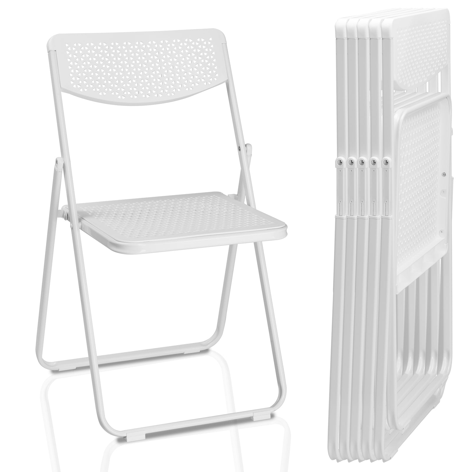 Ktaxon 6 Pack Plastic Folding Chair, White Portable Stackable ...