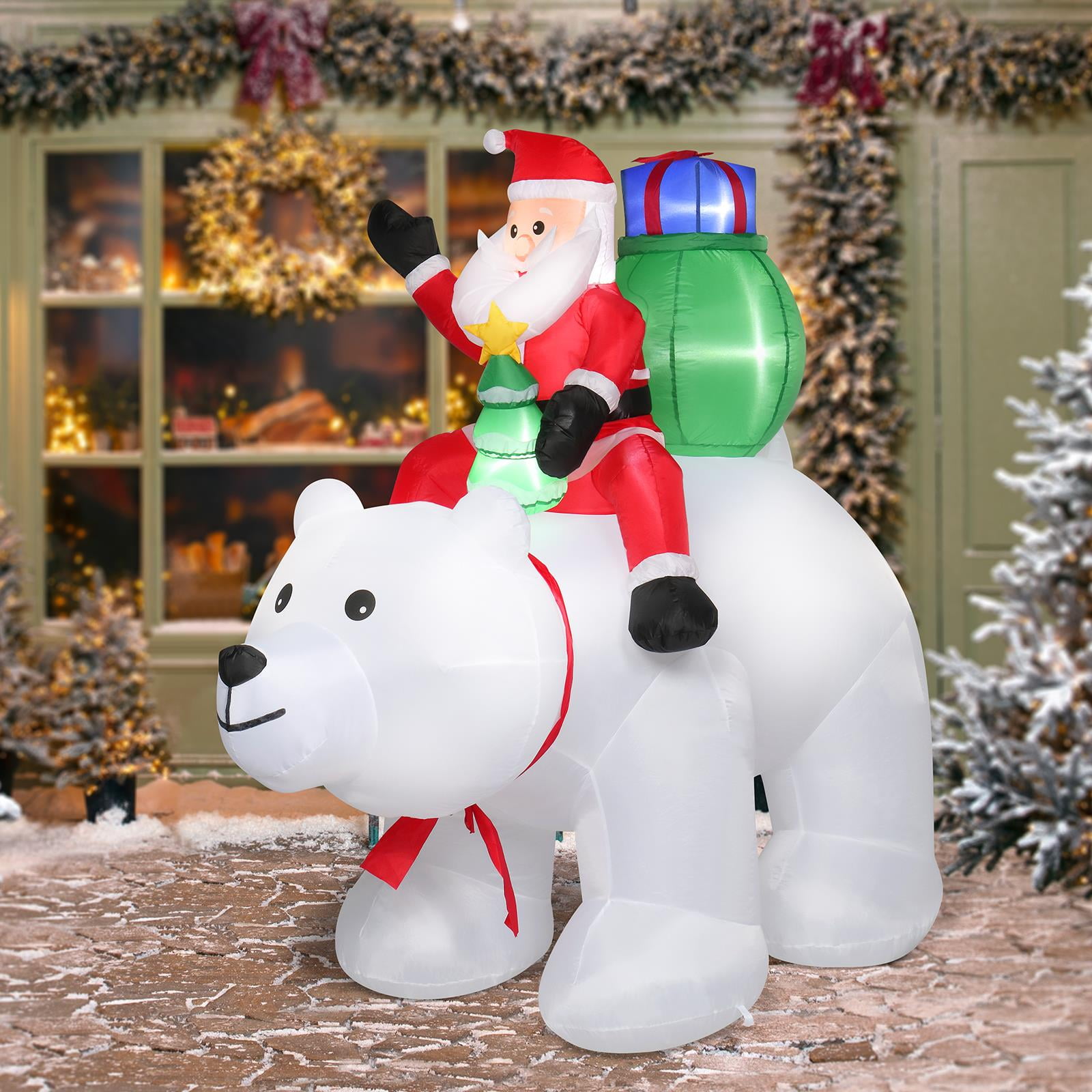 Ktaxon 6ft Christmas Inflatable Santa Claus Riding Polar Bear Blow Up