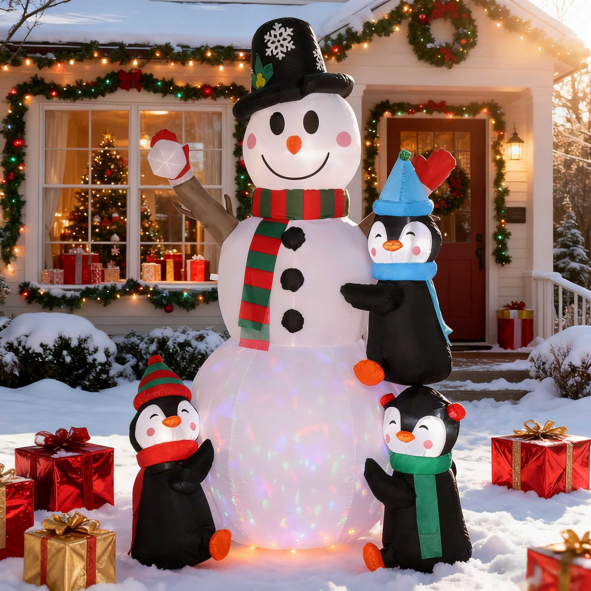 Ktaxon 6ft Blow Up Snowman with Three Penguins, Outdoor Christmas Yard ...
