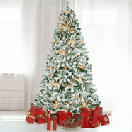 Uforic 6ft Pre-Lit Flocked Natural Drooping Pampas Christmas Tree with ...