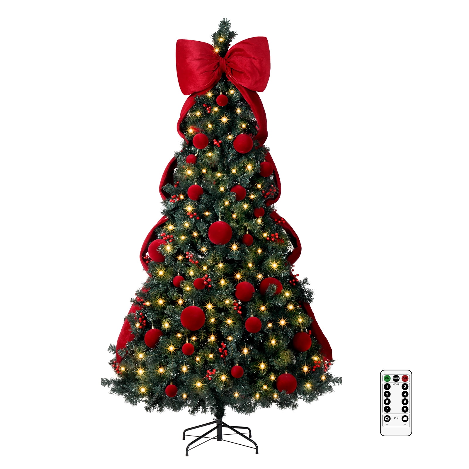 Ktaxon 7.5 FT Pre-Lit Christmas Tree,Artificial Tree with Ornaments ...
