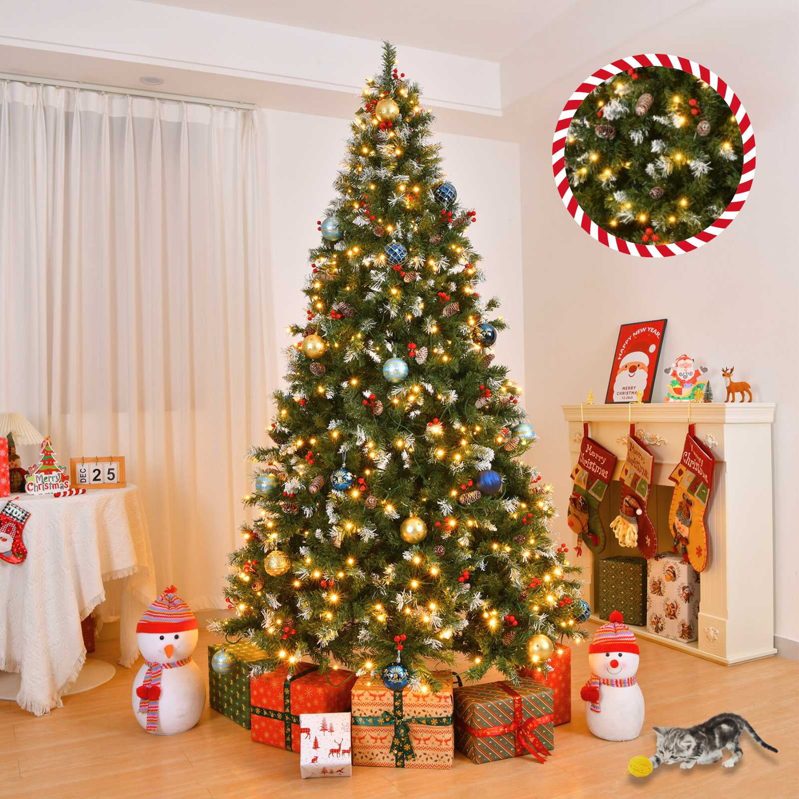 Ktaxon 7.5 FT Pre-lighted Christmas Tree, Upgraded Hinged Pine Tree ...