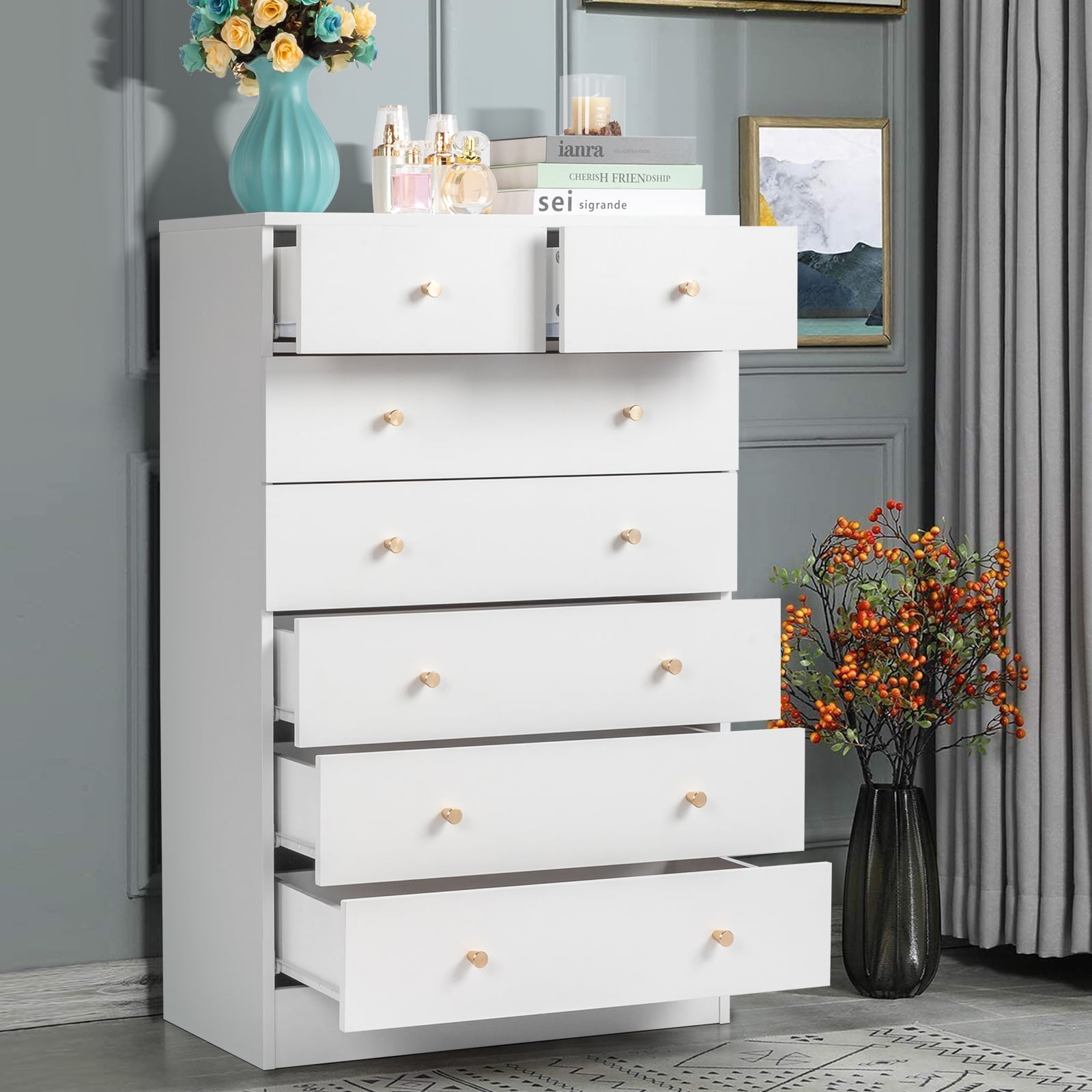 Ktaxon Easy Assemble 7 Drawer Dresser Chest, Wood Organizer for Bedroom ...