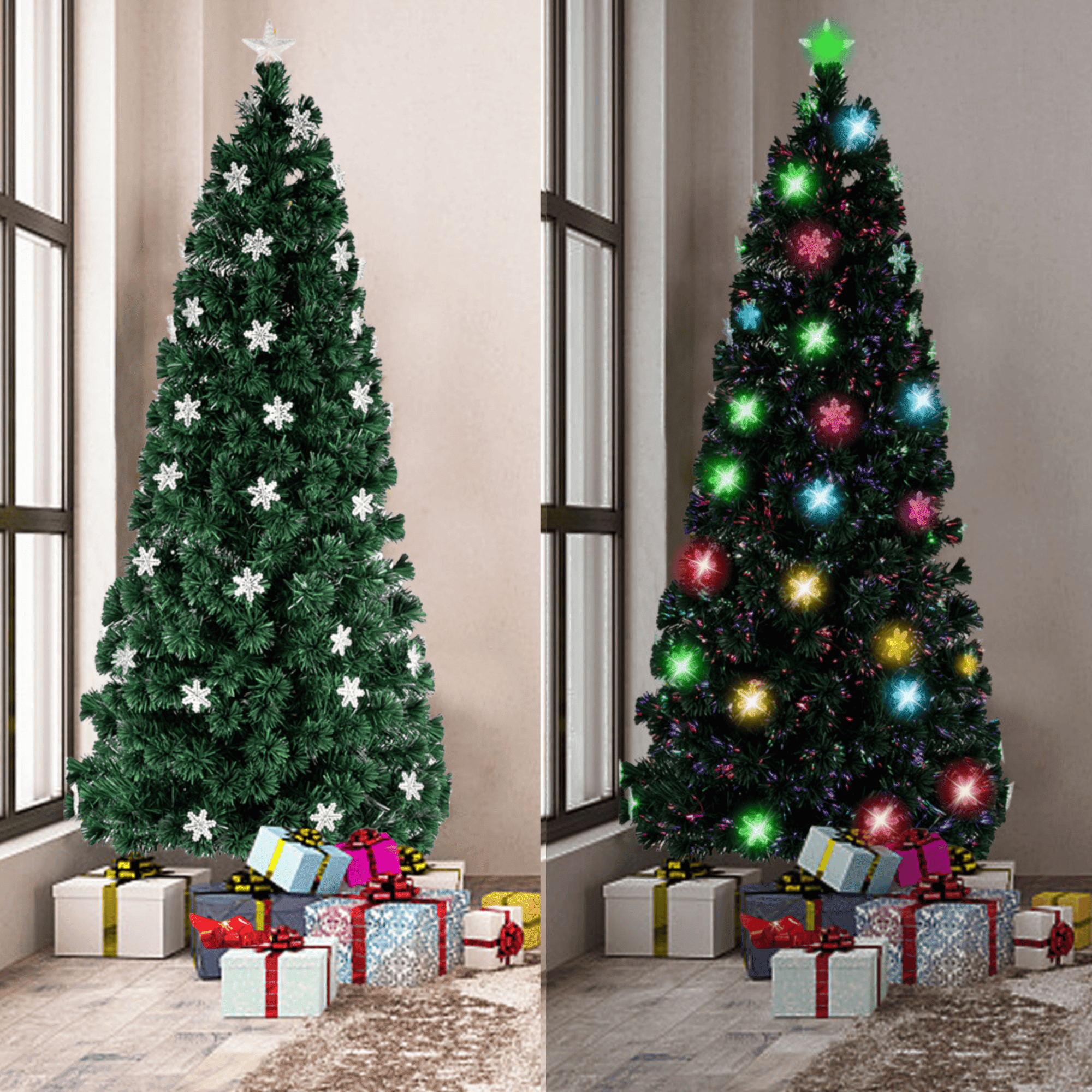 Ktaxon 7ft Pre-Lit Multi-Function Fiber Optic Christmas Tree, Various ...