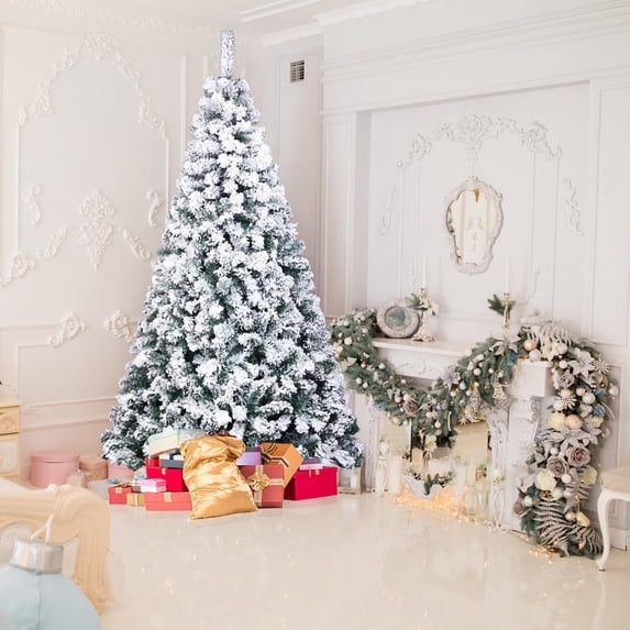 Ktaxon 7ft Artificial Prince Flock Xmas Tree, Unlit Home Decoration ...