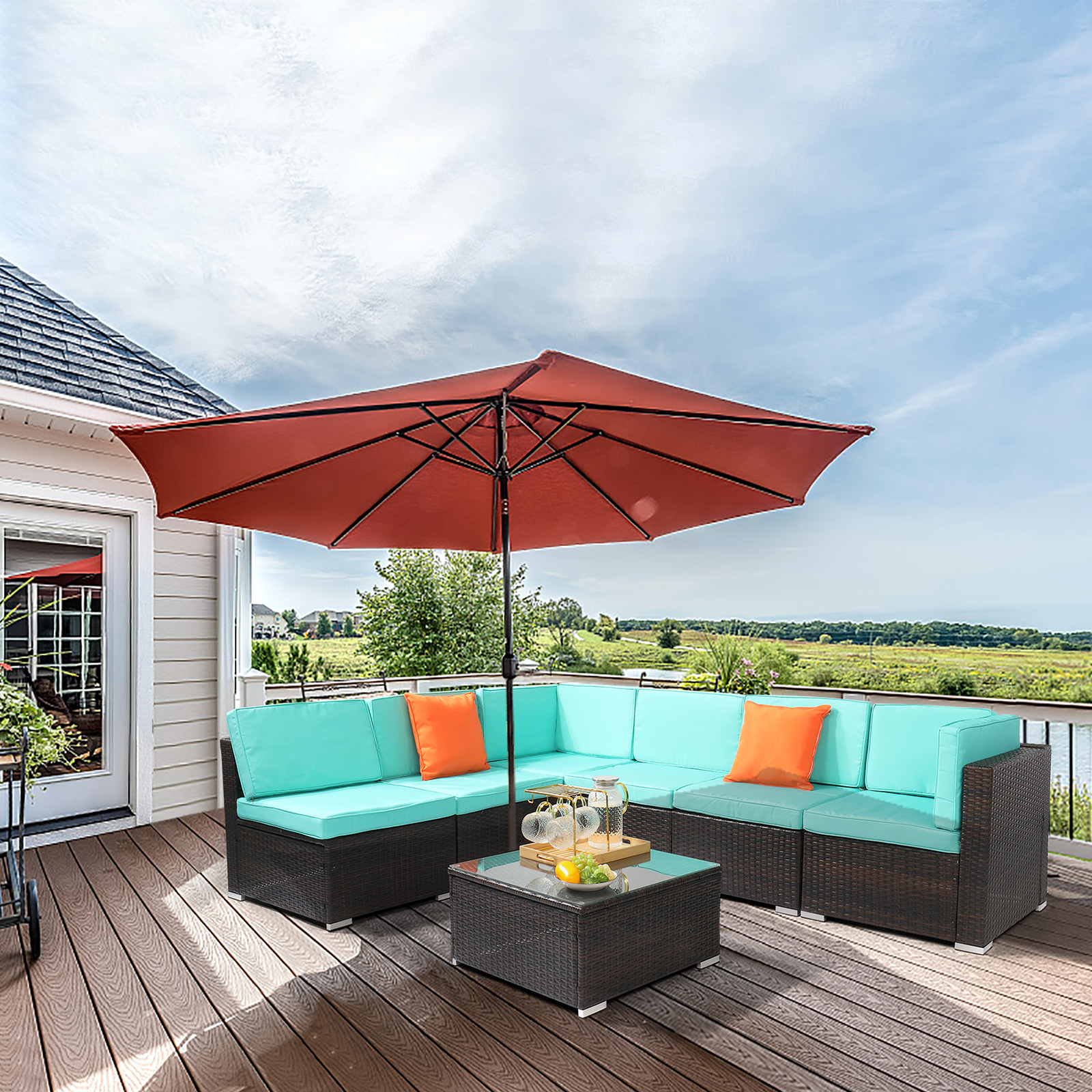 Patiojoy 5 Pieces Patio Rattan Wicker Sofa Furniture Set Sectional ...