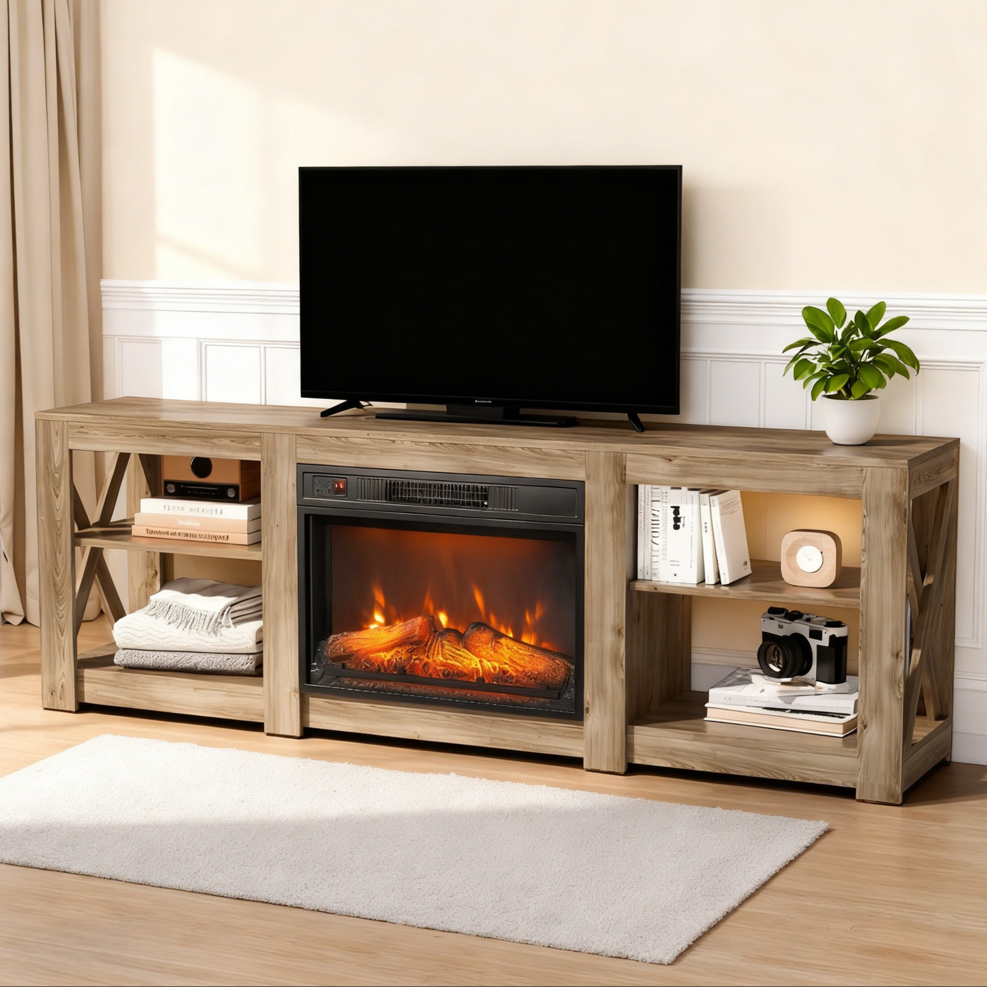 Ktaxon 70" Fireplace TV Stand with 23" Electric Fireplace Heating for ...
