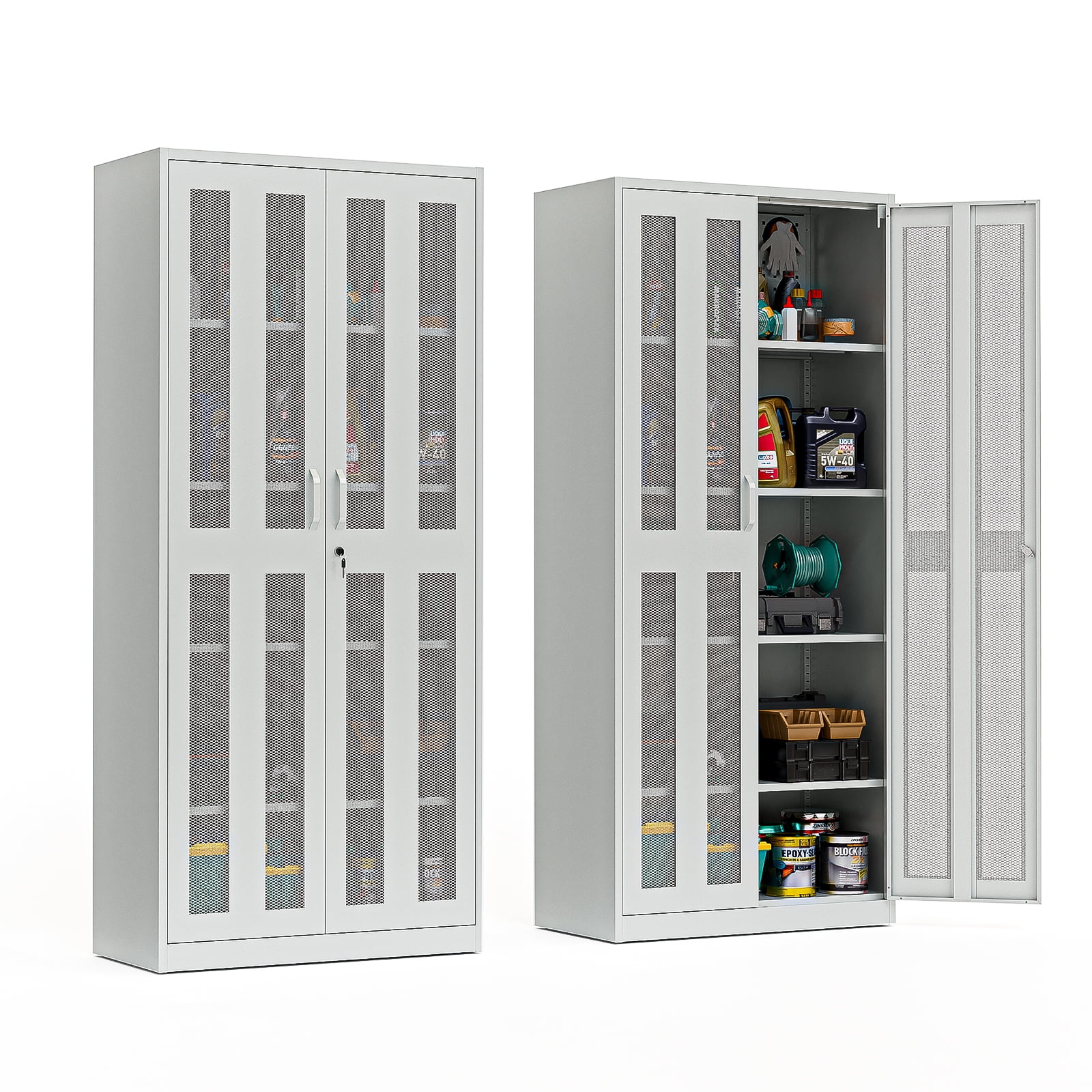 Ktaxon 71"H Metal Garage Storage Cabinet with 2 Mesh Doors, Garage Tool ...