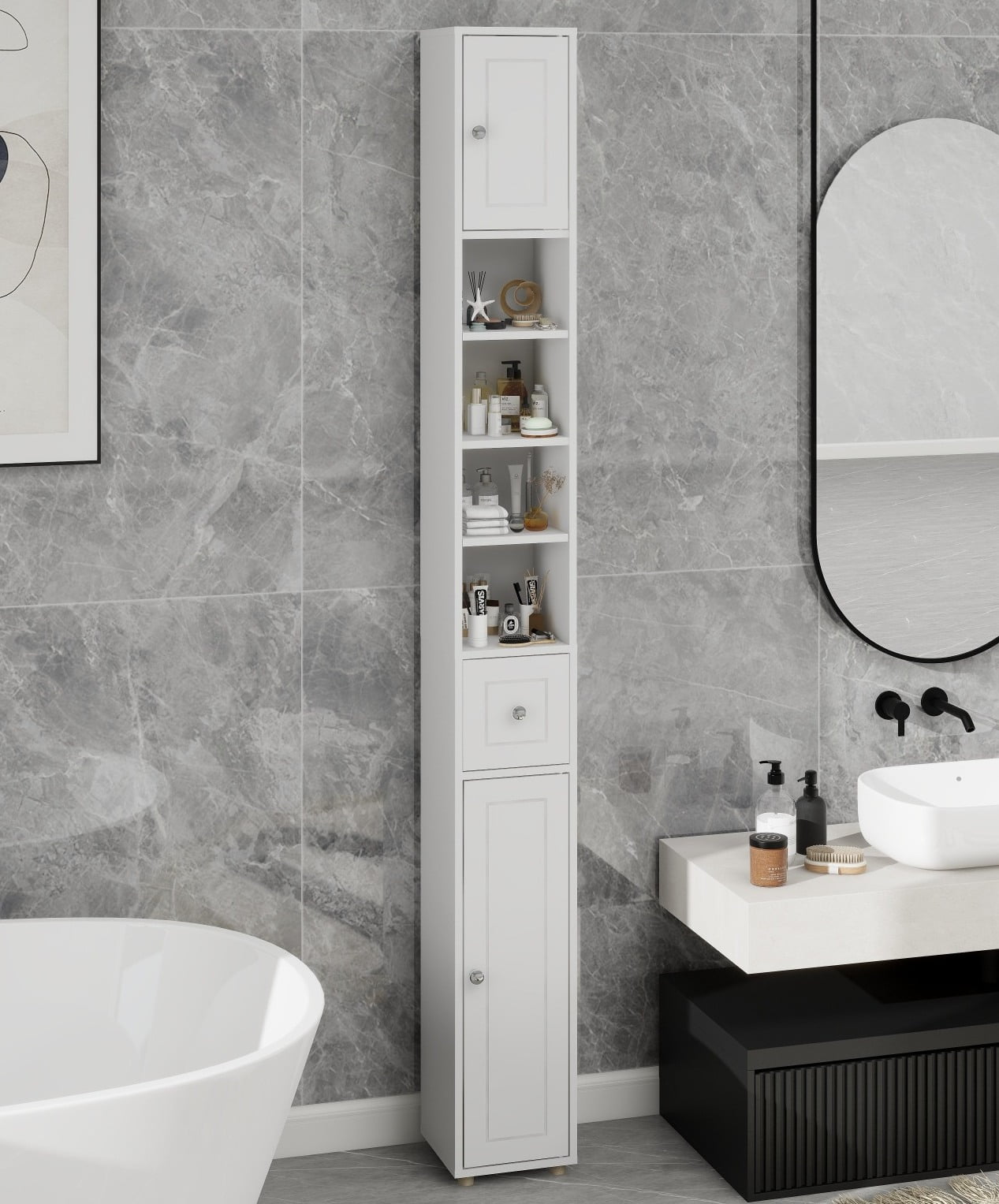 Ktaxon 71'' Slim Bathroom Storage Cabinet Freestanding with 1 Drawer, 2 ...