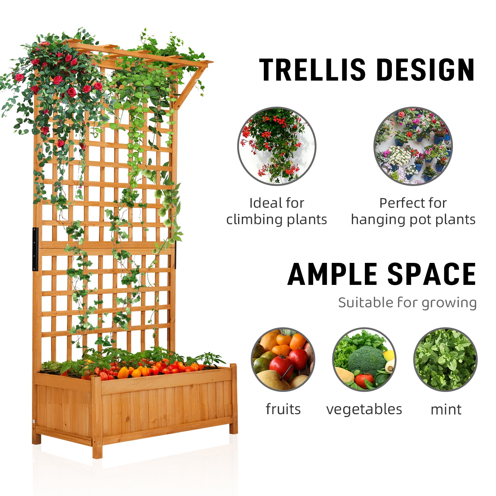 Ktaxon 72" H Garden Planter with Trellis for Vine Climbing Plants ...