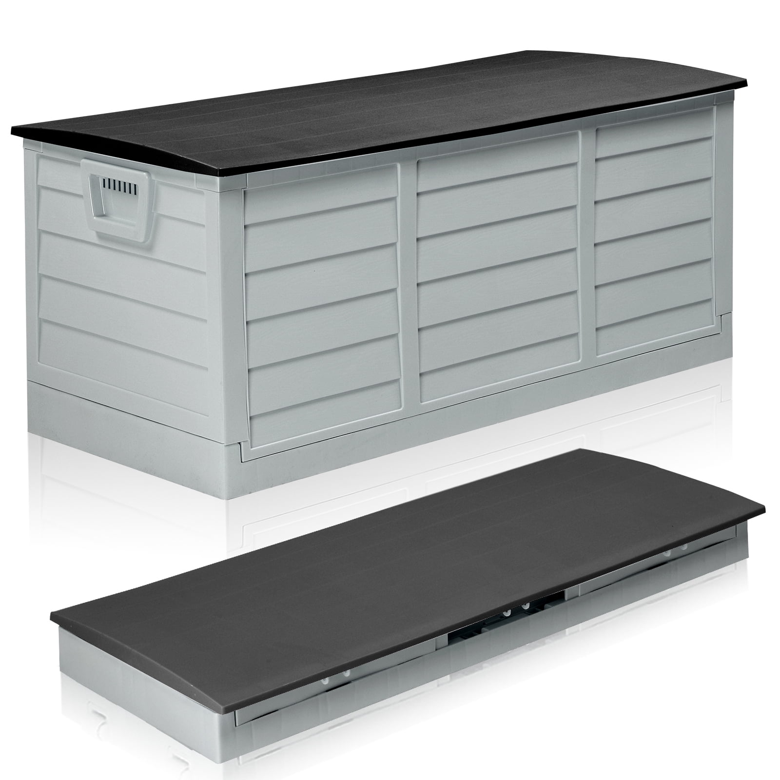 Ktaxon 75gal Outdoor Deck Box, Black Resin Storage, Collapsible Design ...
