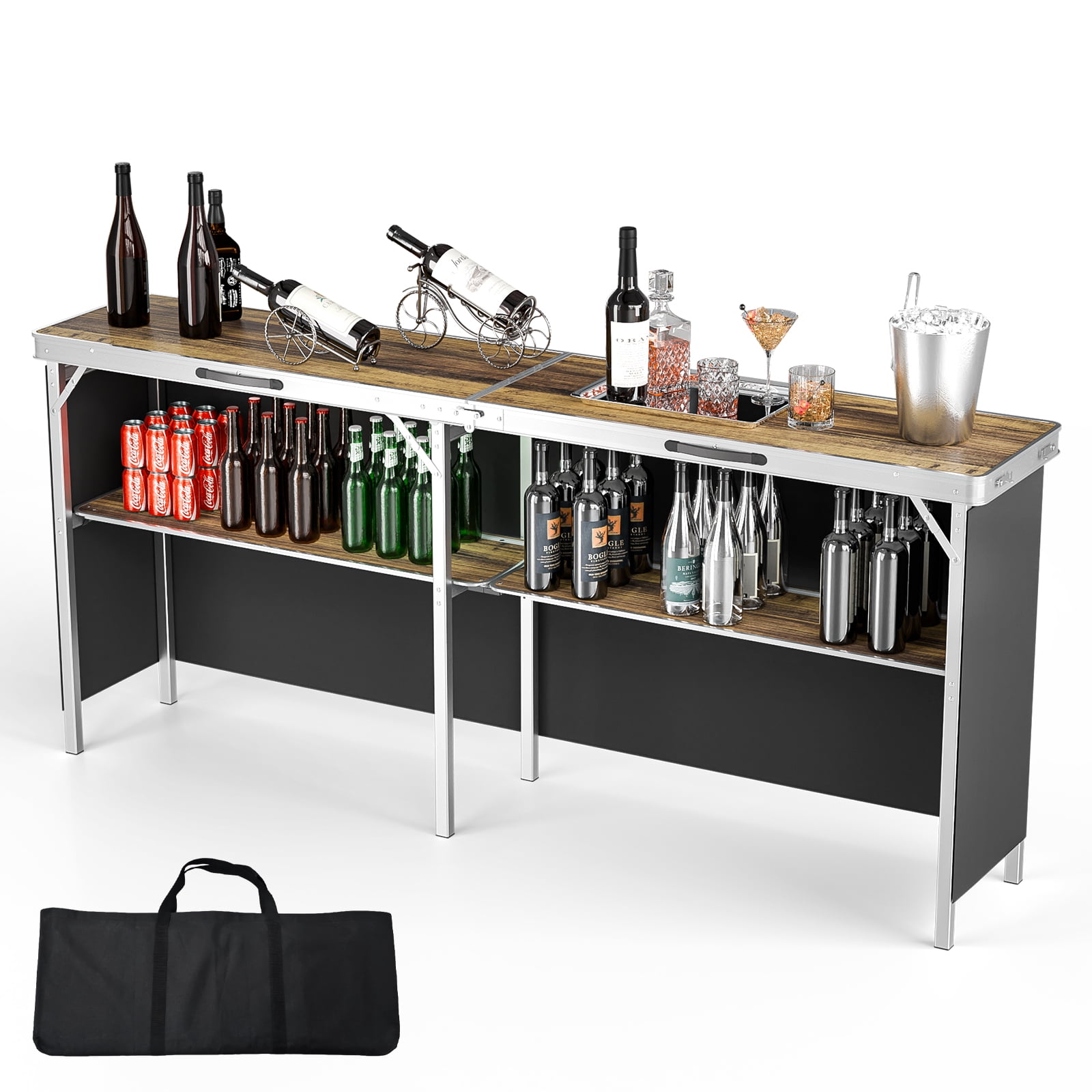 Ktaxon 78" Foldable Bar Table, Mobile Bar with 3-Tier Shelves & Carry ...