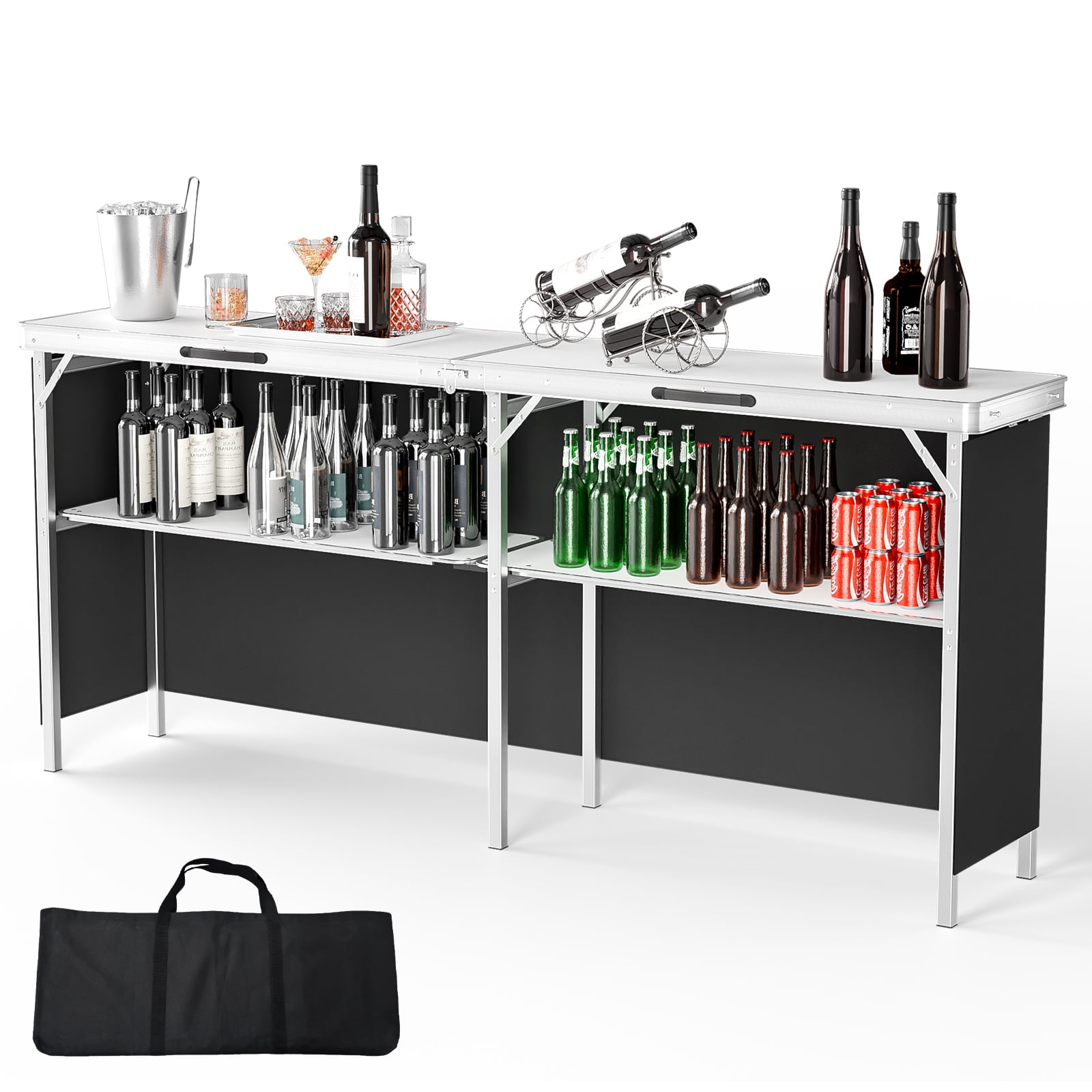 Ktaxon 78" Foldable Bar Table, Mobile Bar with 3-Tier Shelves & Carry ...