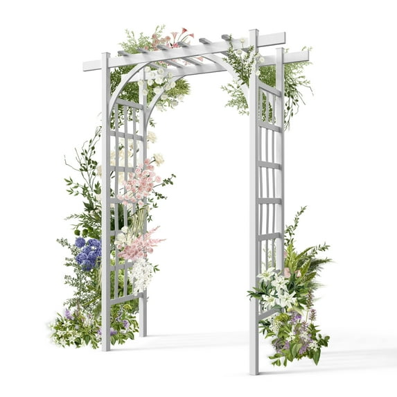 Ktaxon 7FT Vinyl Garden Arbor Arch PVC Wedding Arch for Patio Garden ...