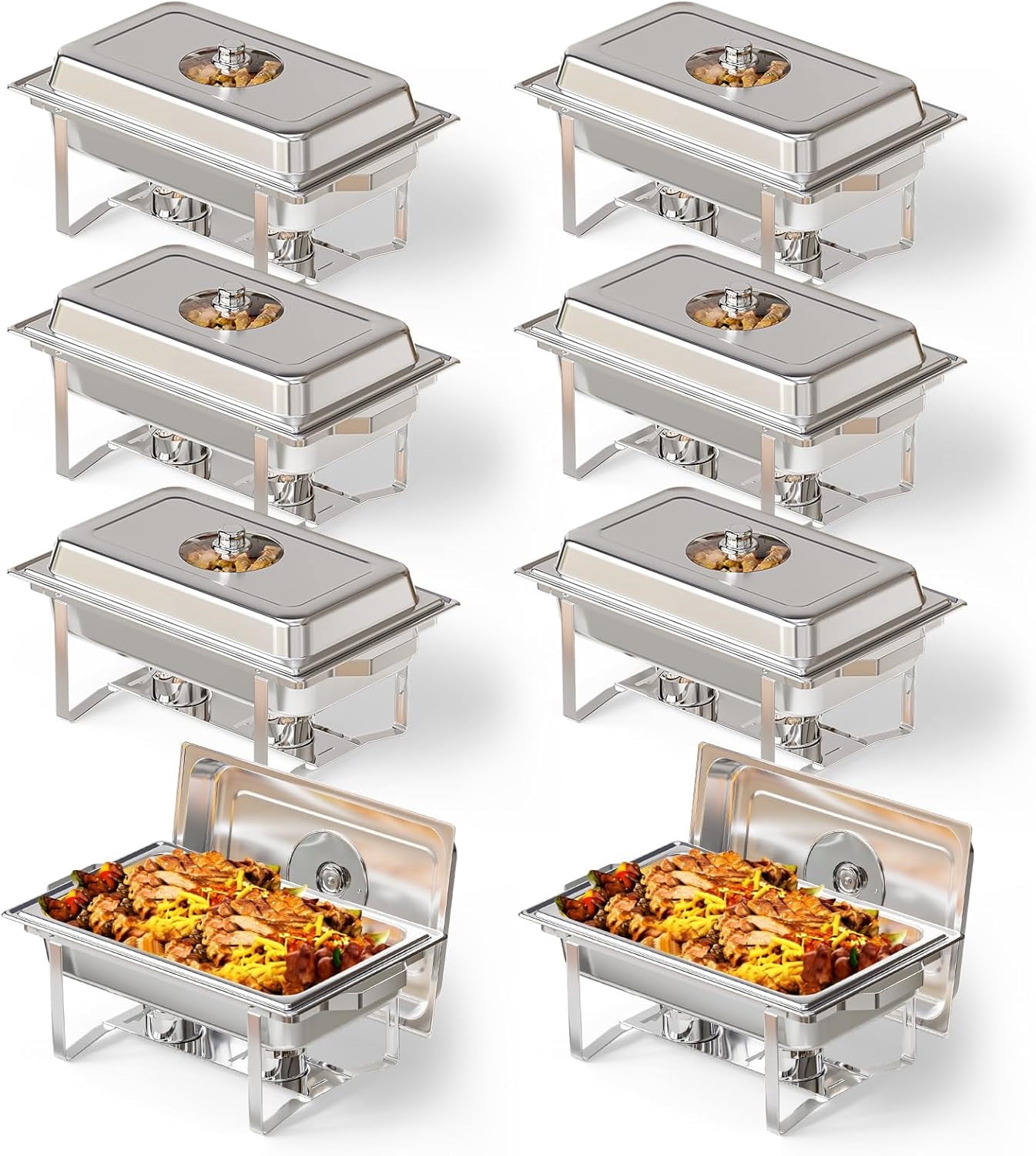 Ktaxon 8 Pack Chafing Dish for Buffet with Glass Lid, 8 Quart Stainless ...