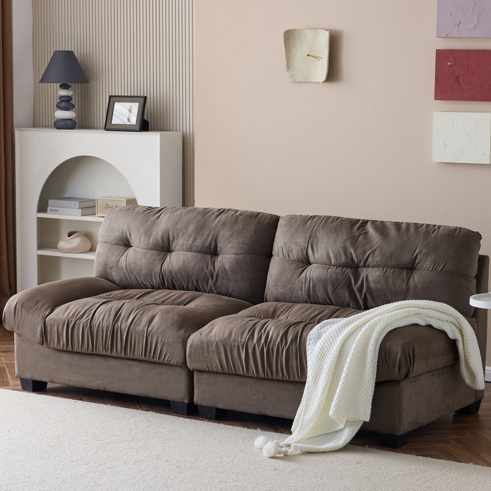 Ktaxon 80" Sectional sofa Cloud Deep Seat Couch Suede Fabric Sleeper ...