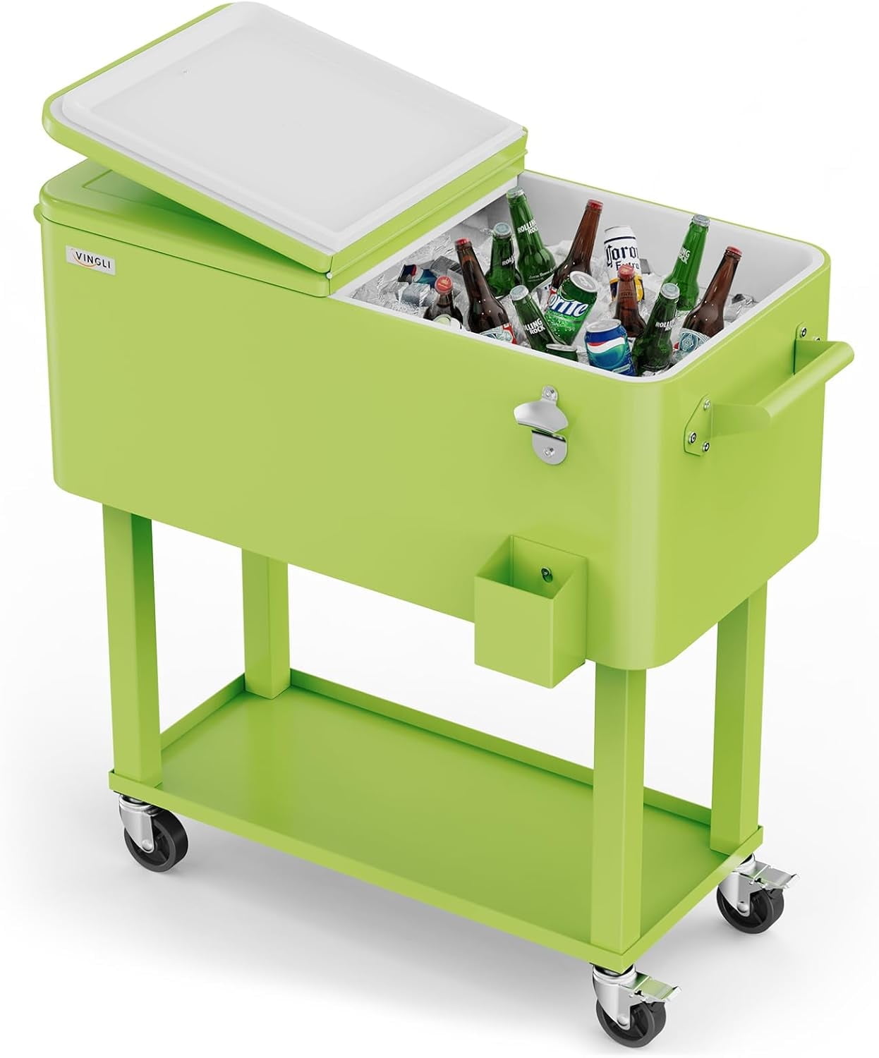 Ktaxon 80 Qt Rolling Ice Chest Cooler Cart Outdoor Trolley with Storage ...