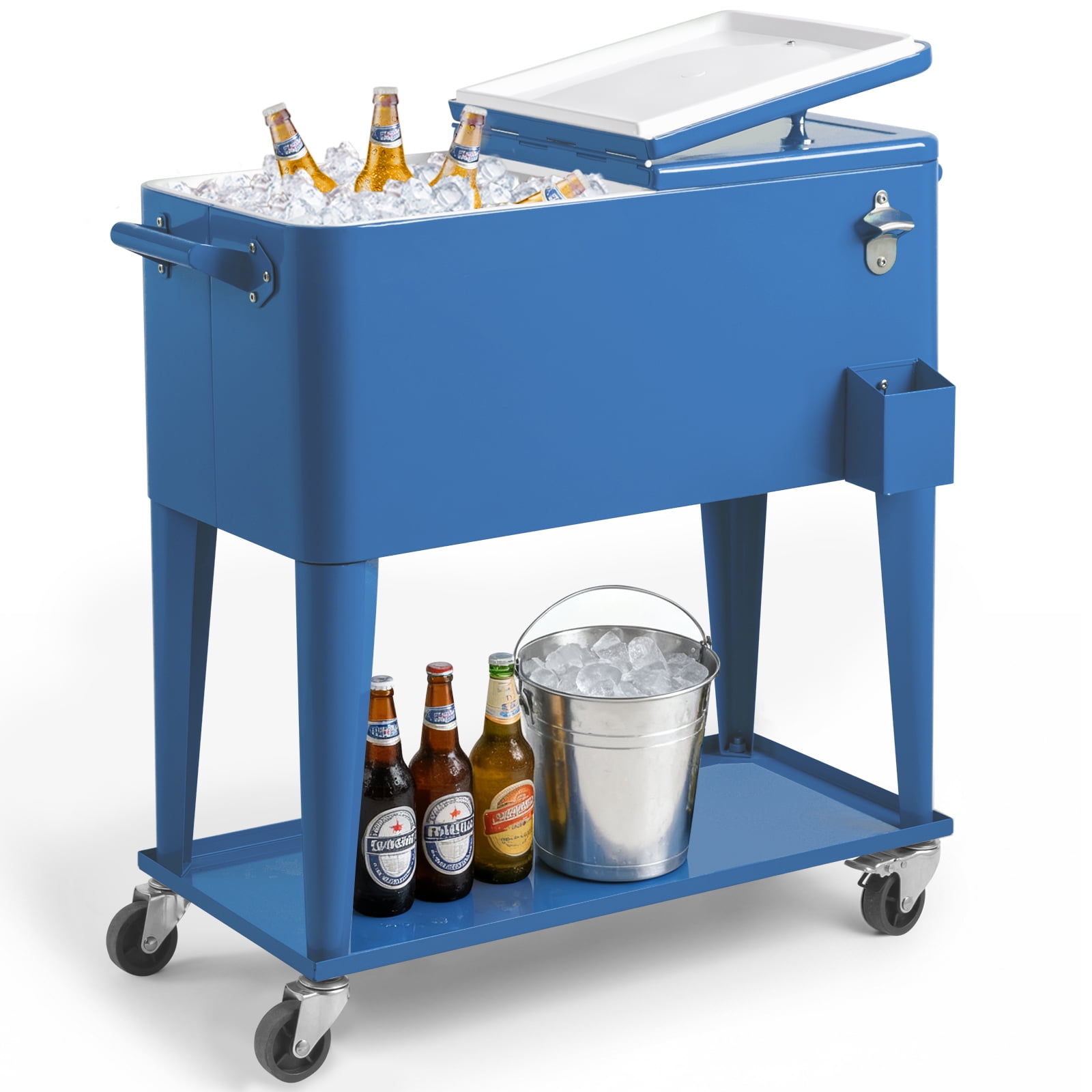 Ktaxon 80 Qt Rolling Ice Chest Cooler Cart Outdoor Trolley with Storage ...