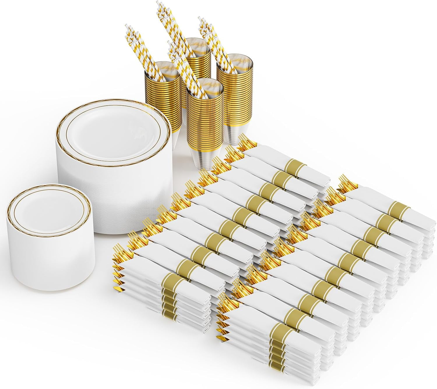 Ktaxon 800 Piece Gold Plastic Dinnerware Set for 100 Guests, Elegant ...