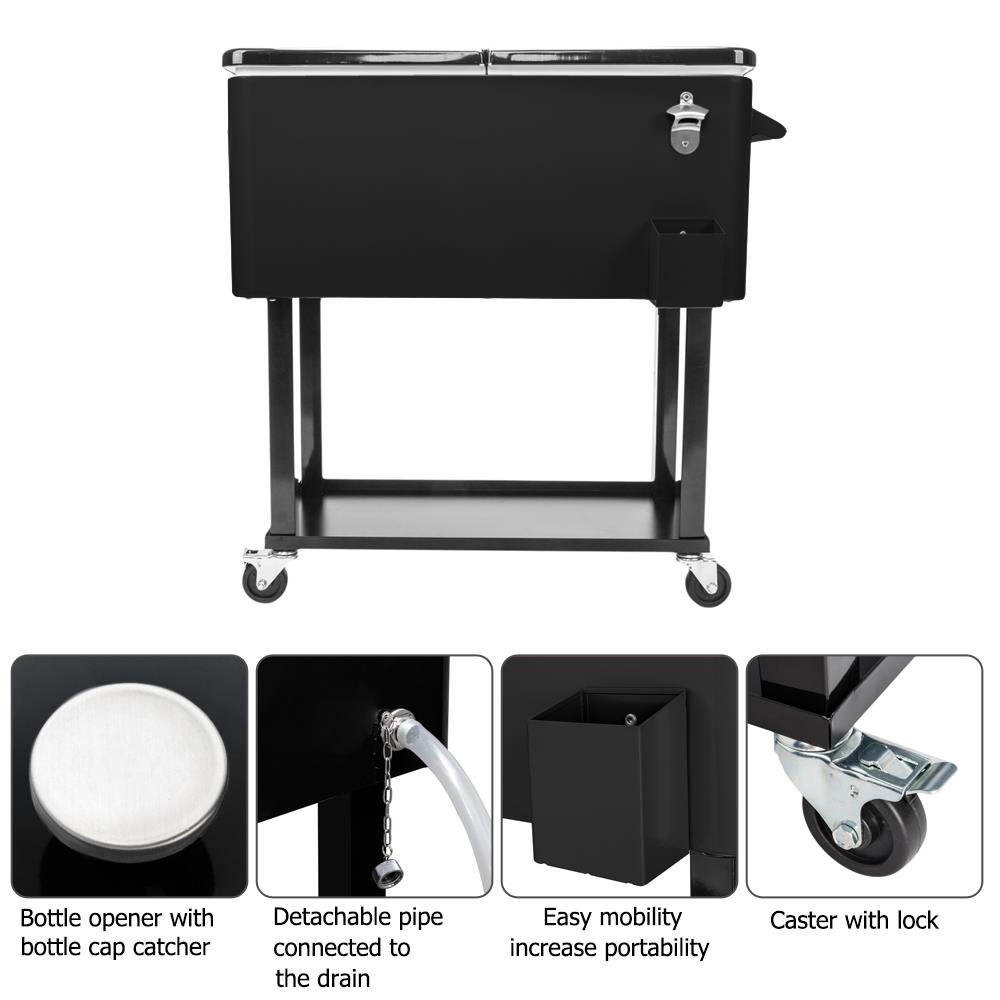 UBesGoo 80 Quart Patio Cooler Rolling Cooler Ice Chest with Shelf ...