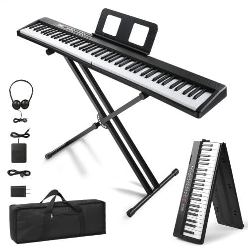 XYTREW 88-Key Folding Semi-Weighted Digital Piano with Dual-Tube X ...