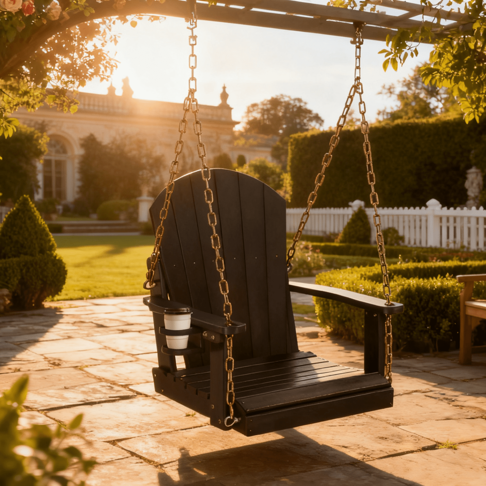 Ktaxon 880lb HDPE Single Porch Swing, 1-Person Patio Chair with Cup ...