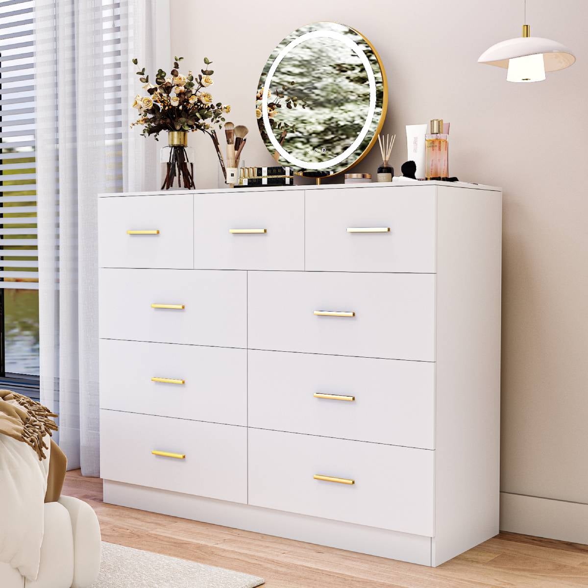 Ktaxon 9 Drawer Double Dresser Wood Dresser Storage Cabinet Drawer ...