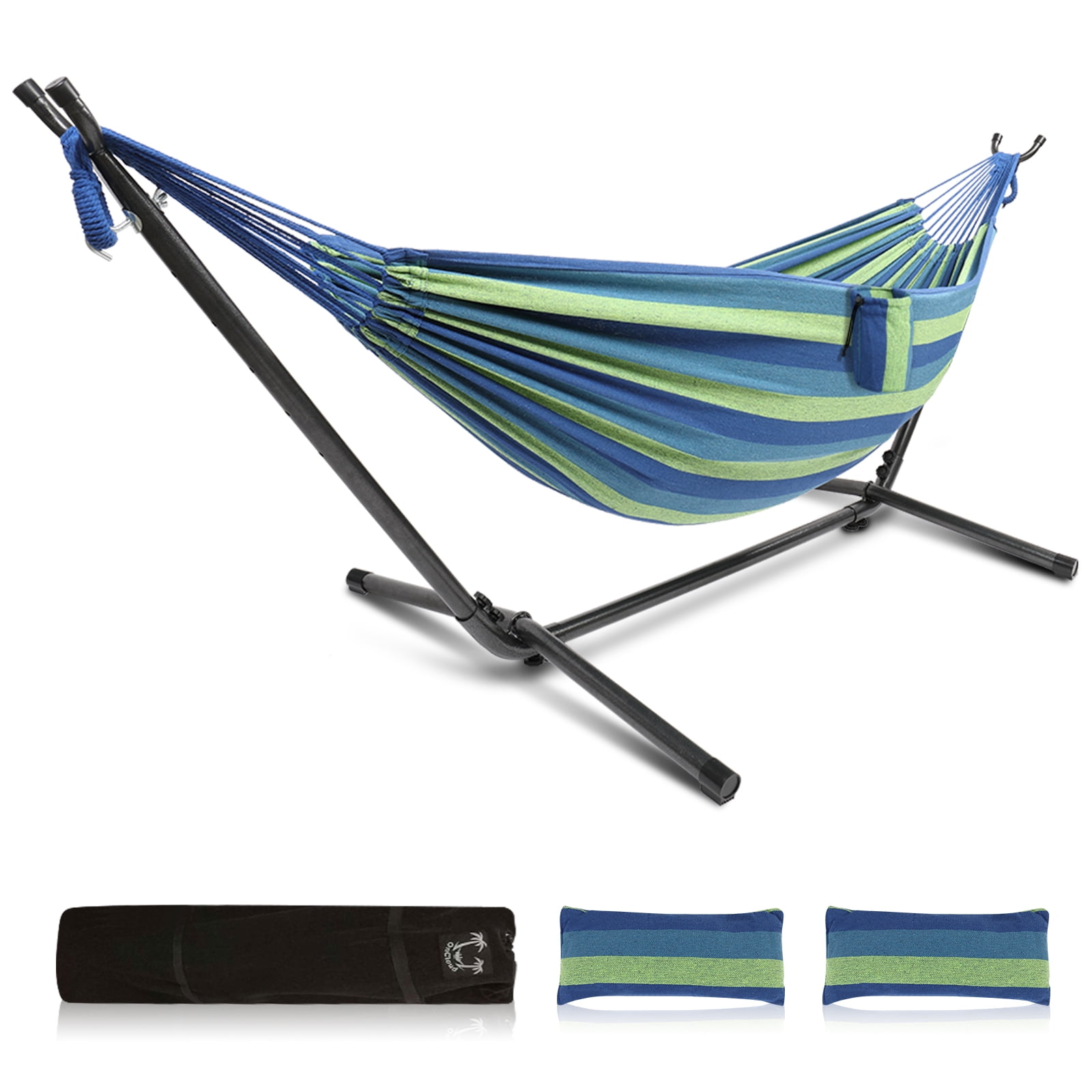 Ktaxon 9ft 200*150cm Polyester Cotton Hammock Hammock Set Blue Strip ...