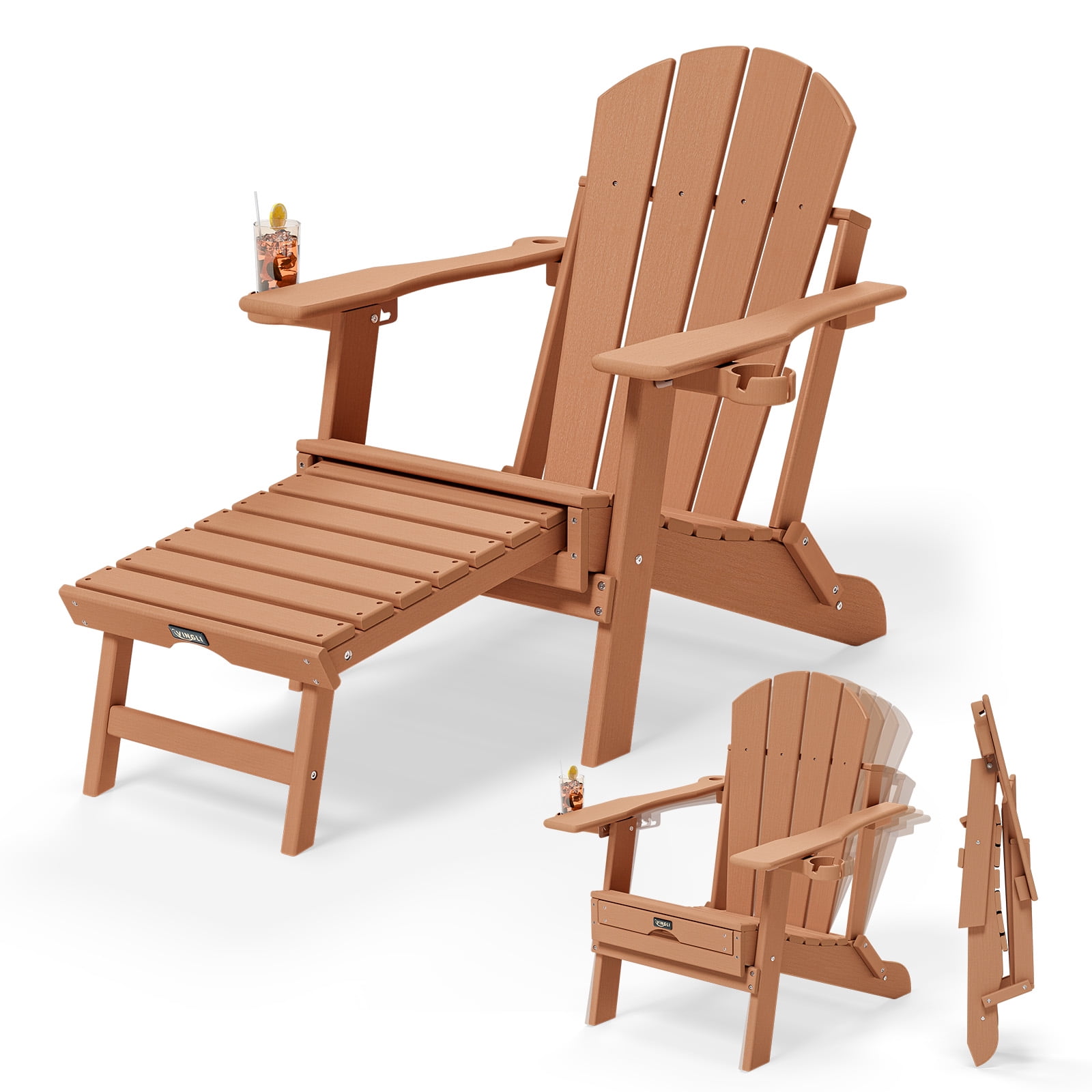 Ktaxon Adjustable Backrest HDPE Folding Adirondack Chair, 2 in 1 Cup ...