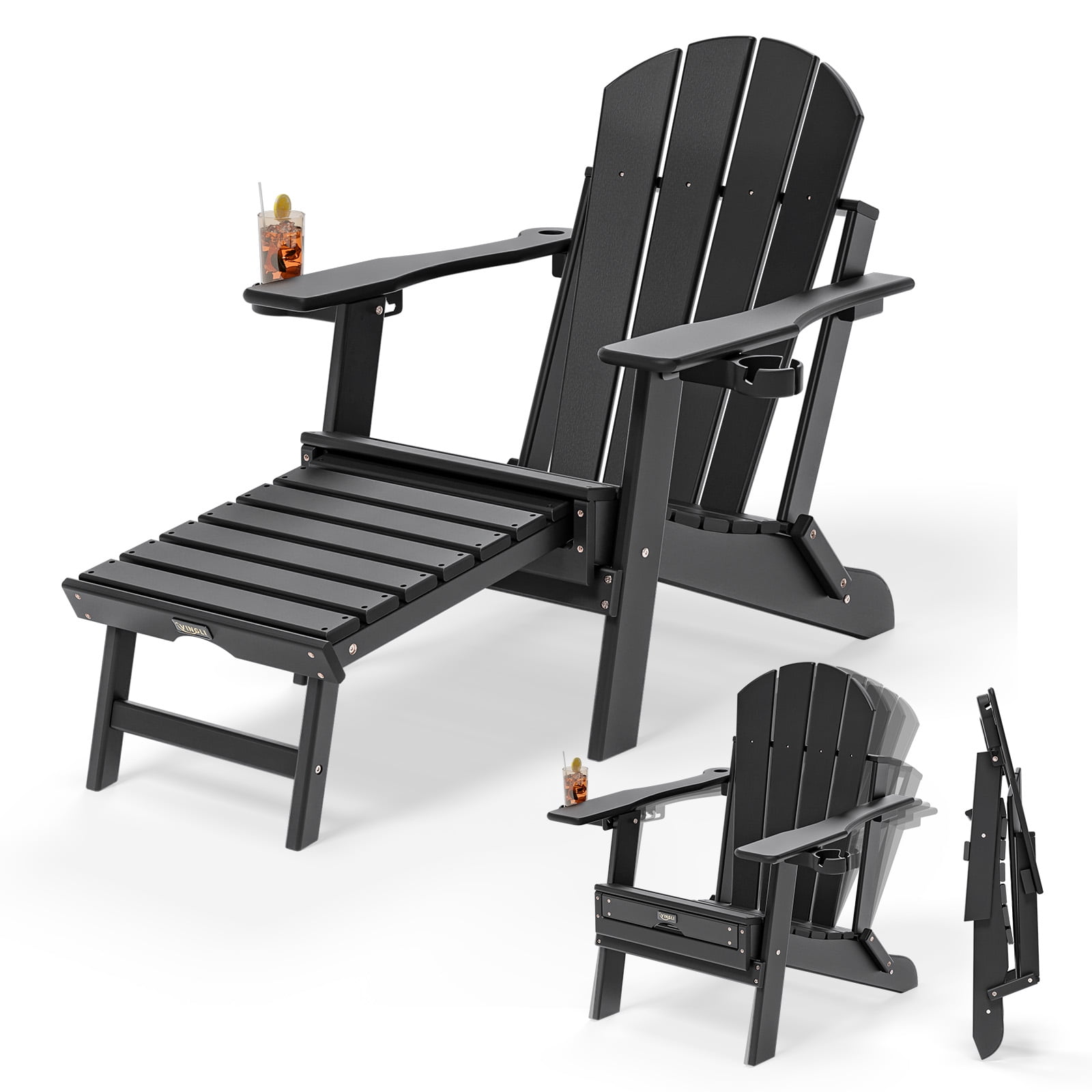Ktaxon Adjustable Backrest HDPE Folding Adirondack Chair, 2 in 1 Cup ...