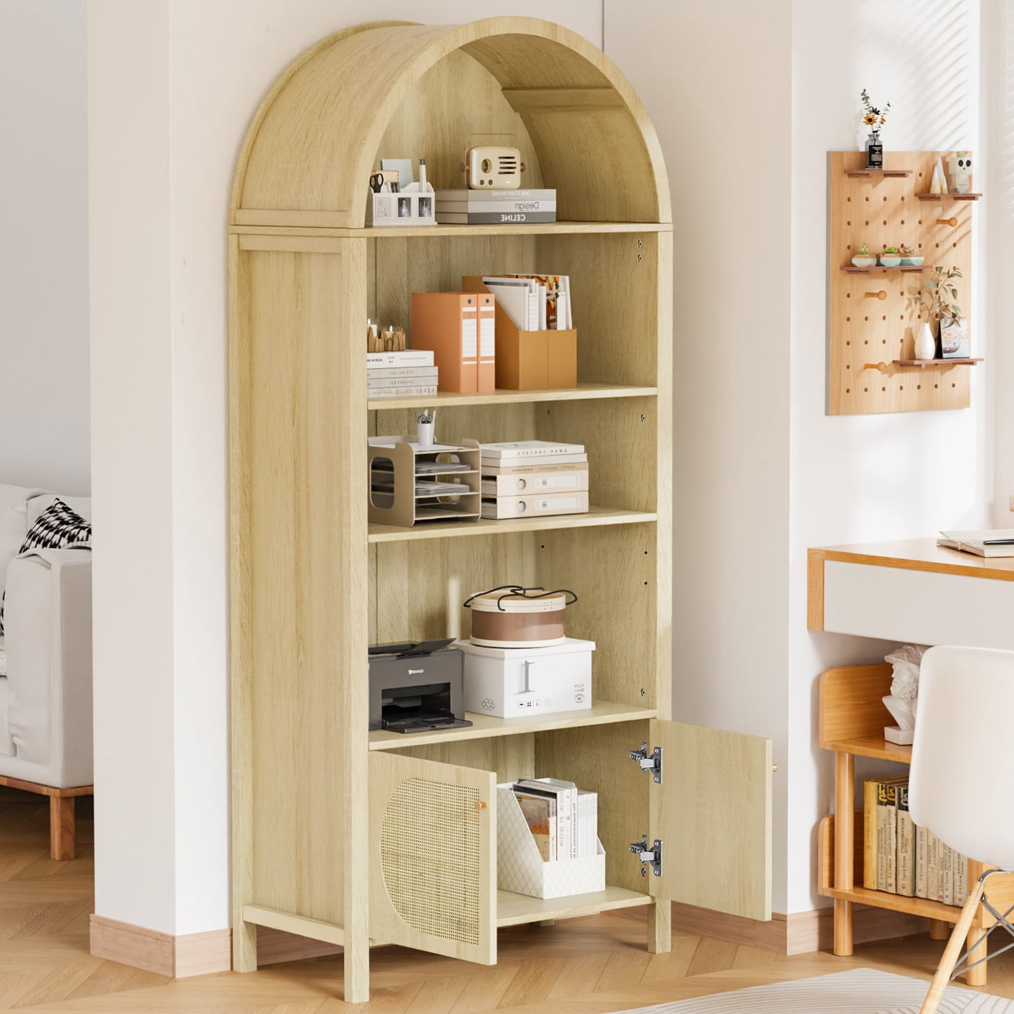 Ktaxon Arched Cabinet, Bookcase Double - door with Rattan Facade, 3 ...